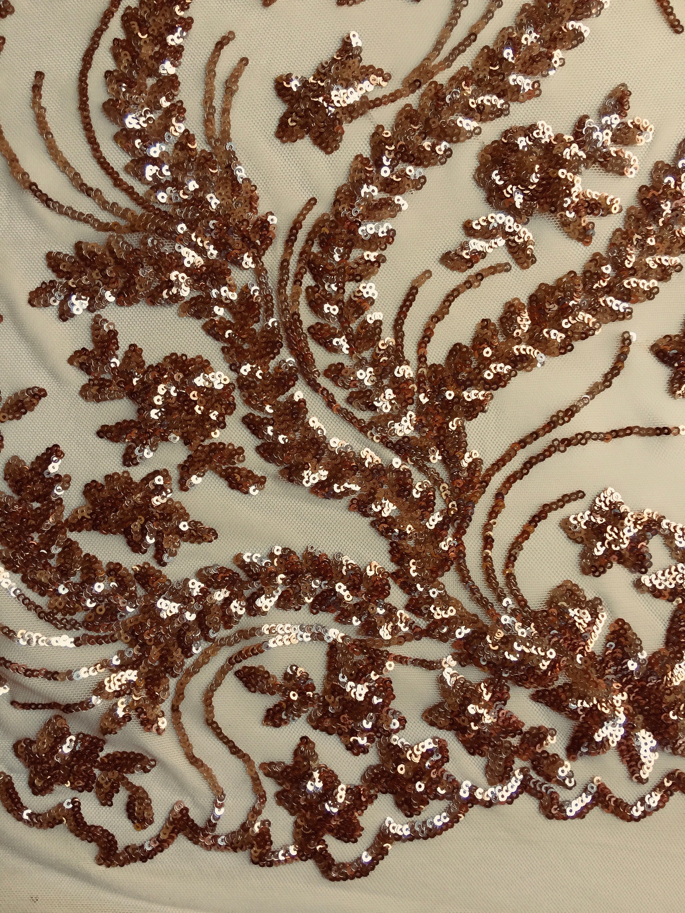 Erin COPPER Flowers and Leaves Sequins on Mesh Lace Fabric by - Etsy