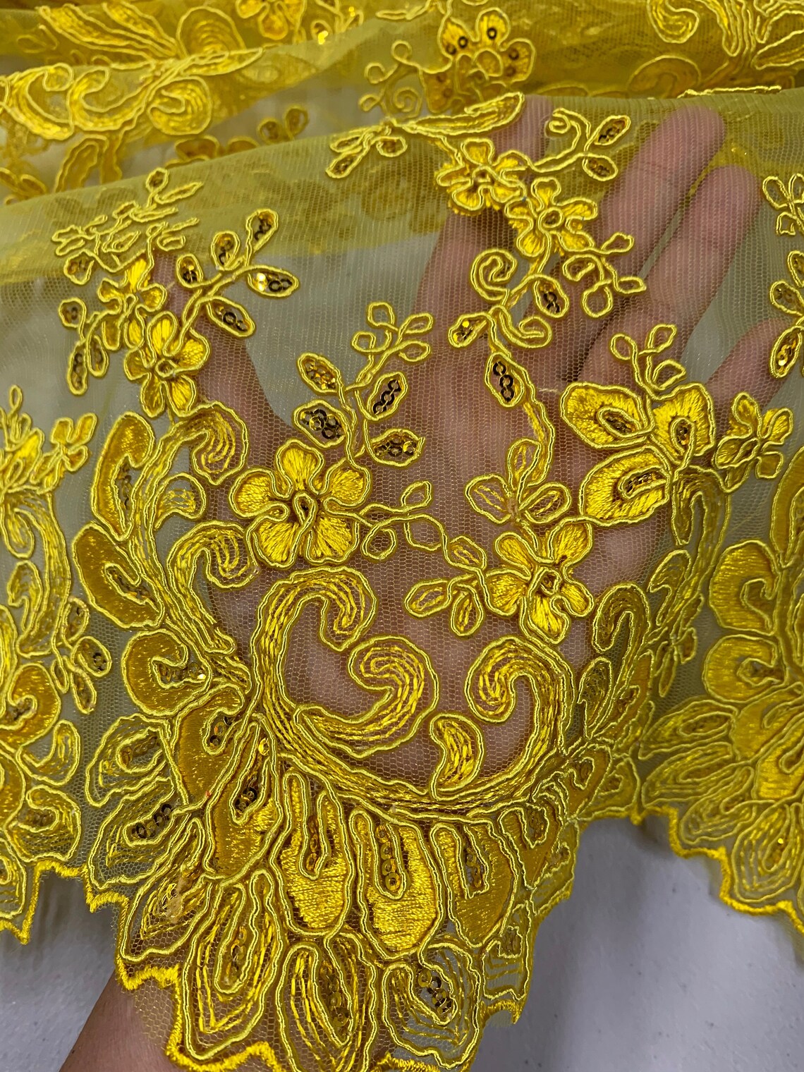 Melody BRIGHT YELLOW Polyester Floral Embroidery With Sequins - Etsy