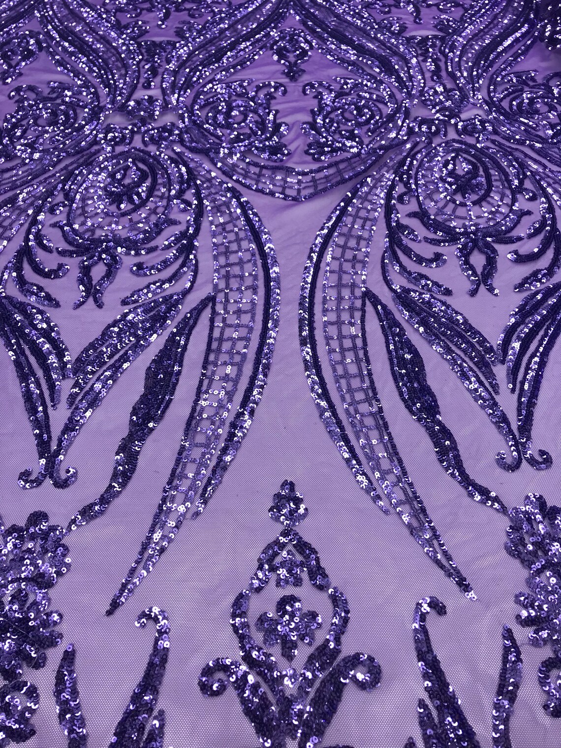 Alaina VIOLET Curlicue Sequins on Mesh Lace Fabric by the Yard - 10018 ...