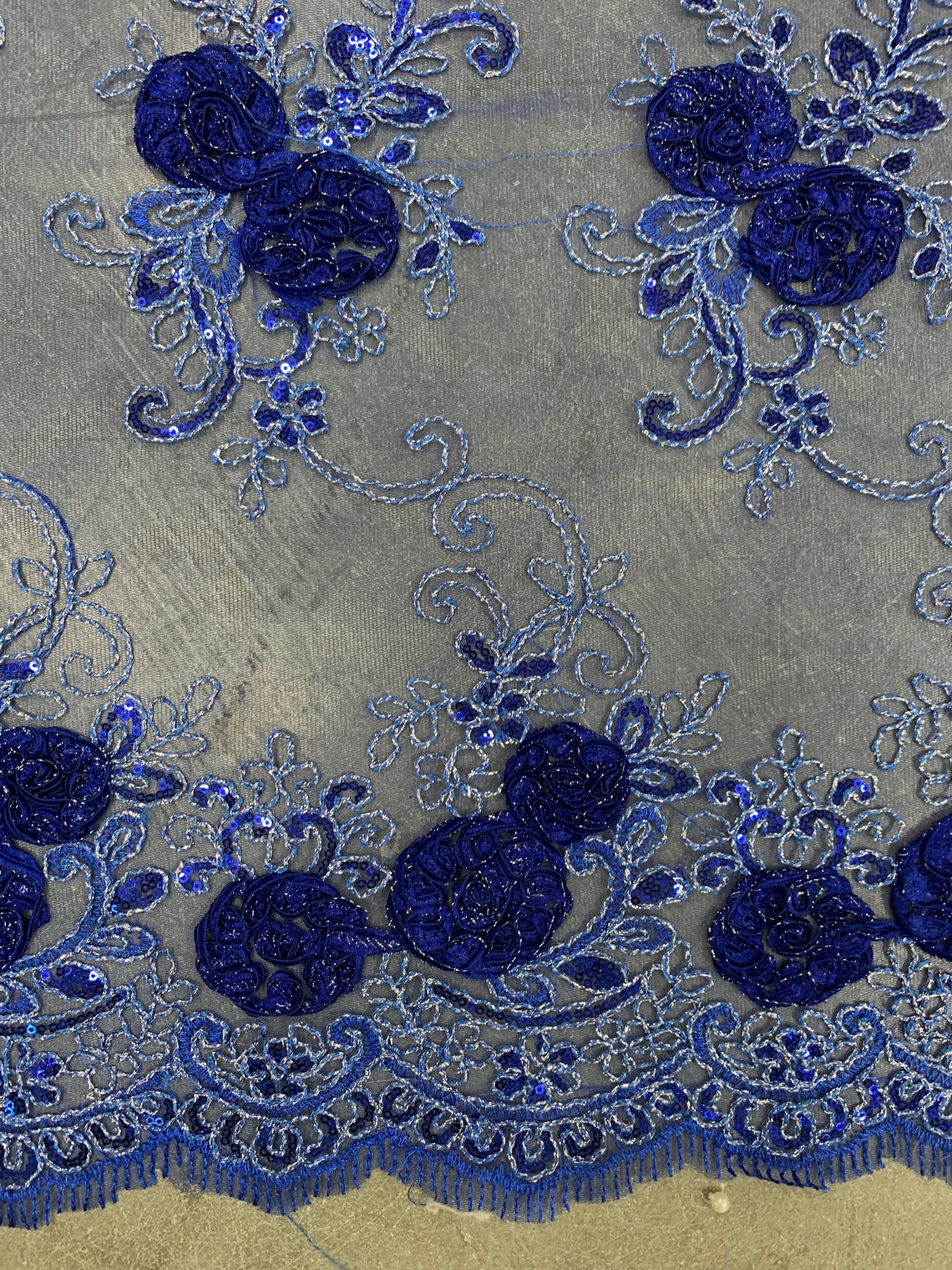 Ryleigh ROYAL BLUE 3D Floral Embroidery With Foil & Sequins on | Etsy