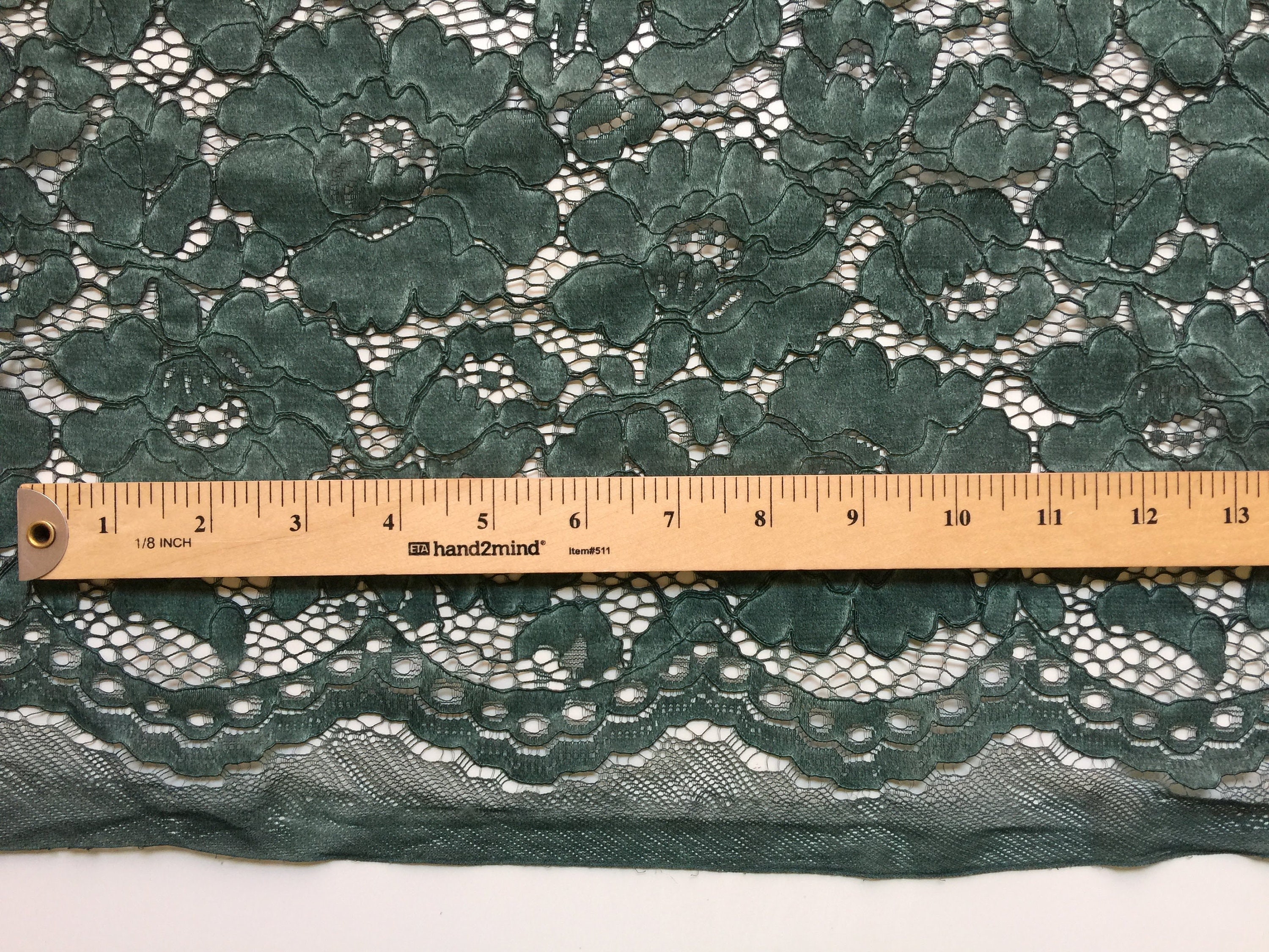 Summer HUNTER GREEN Floral Pattern Double Dyed Flat Lace on Mesh Fabric ...