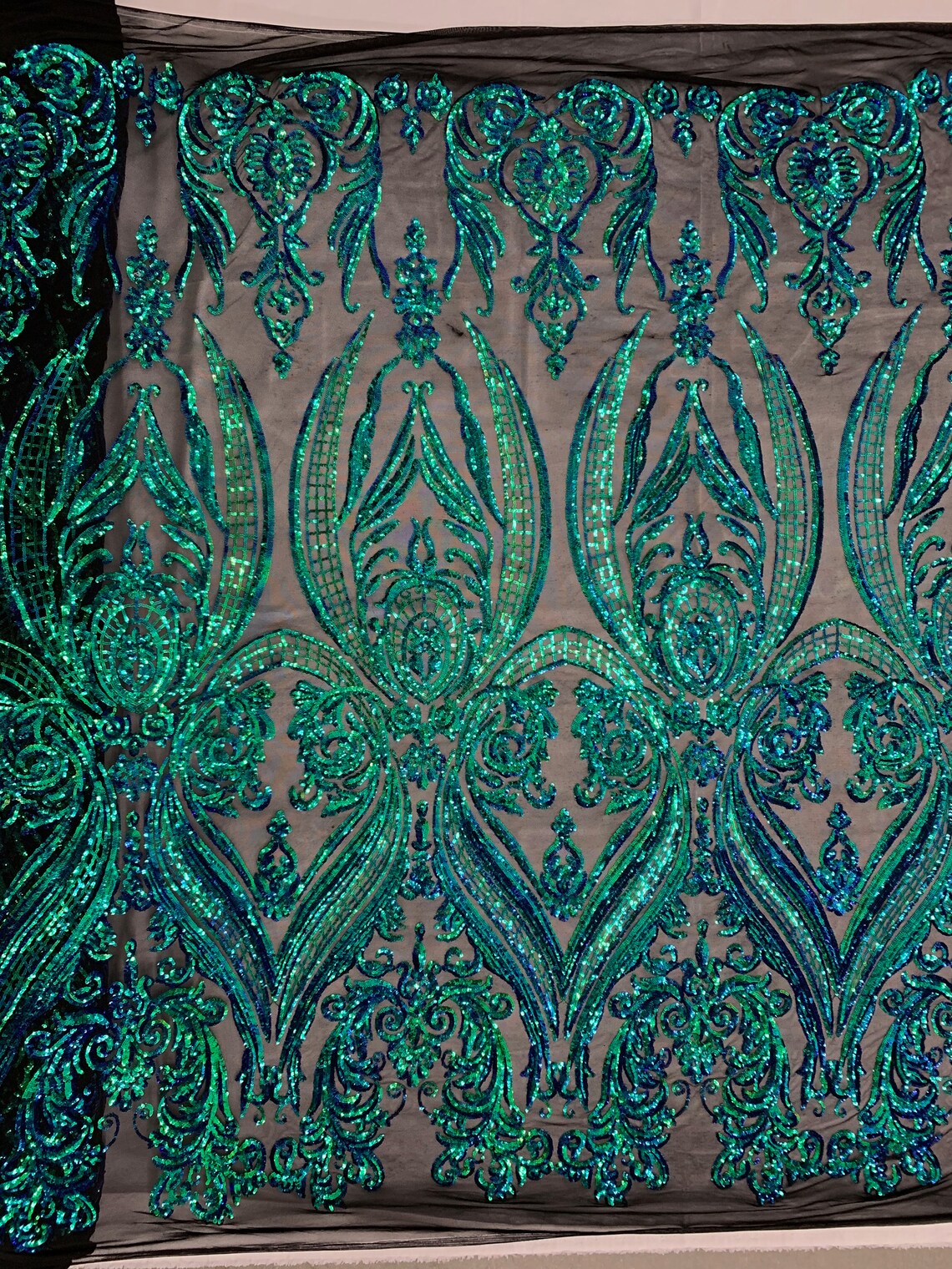 Alaina IRIDESCENT GREEN BLUE Mermaid Curlicue Sequins on Mesh - Etsy