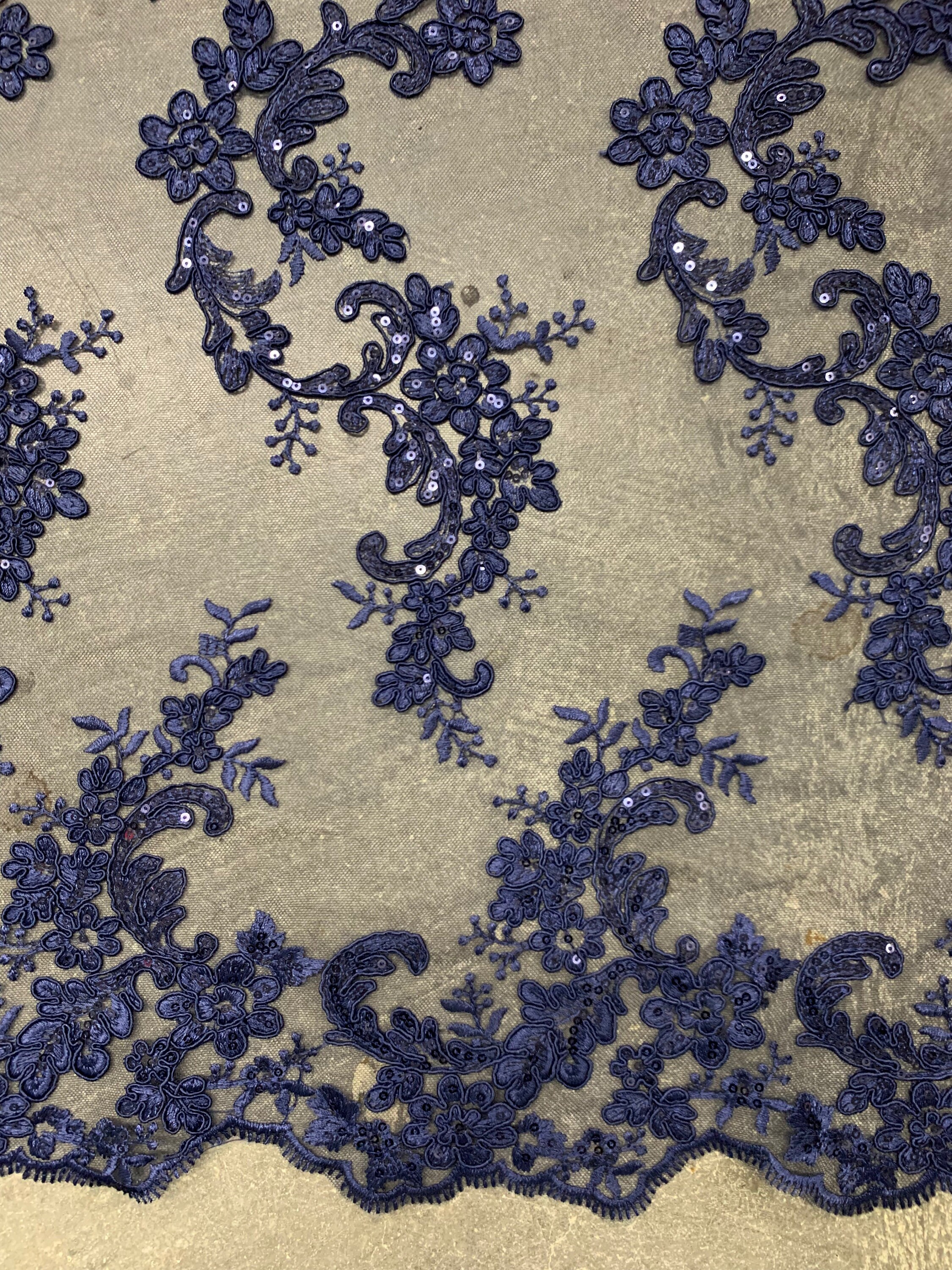 Cristina NAVY BLUE Polyester Floral Embroidery With Sequins on - Etsy