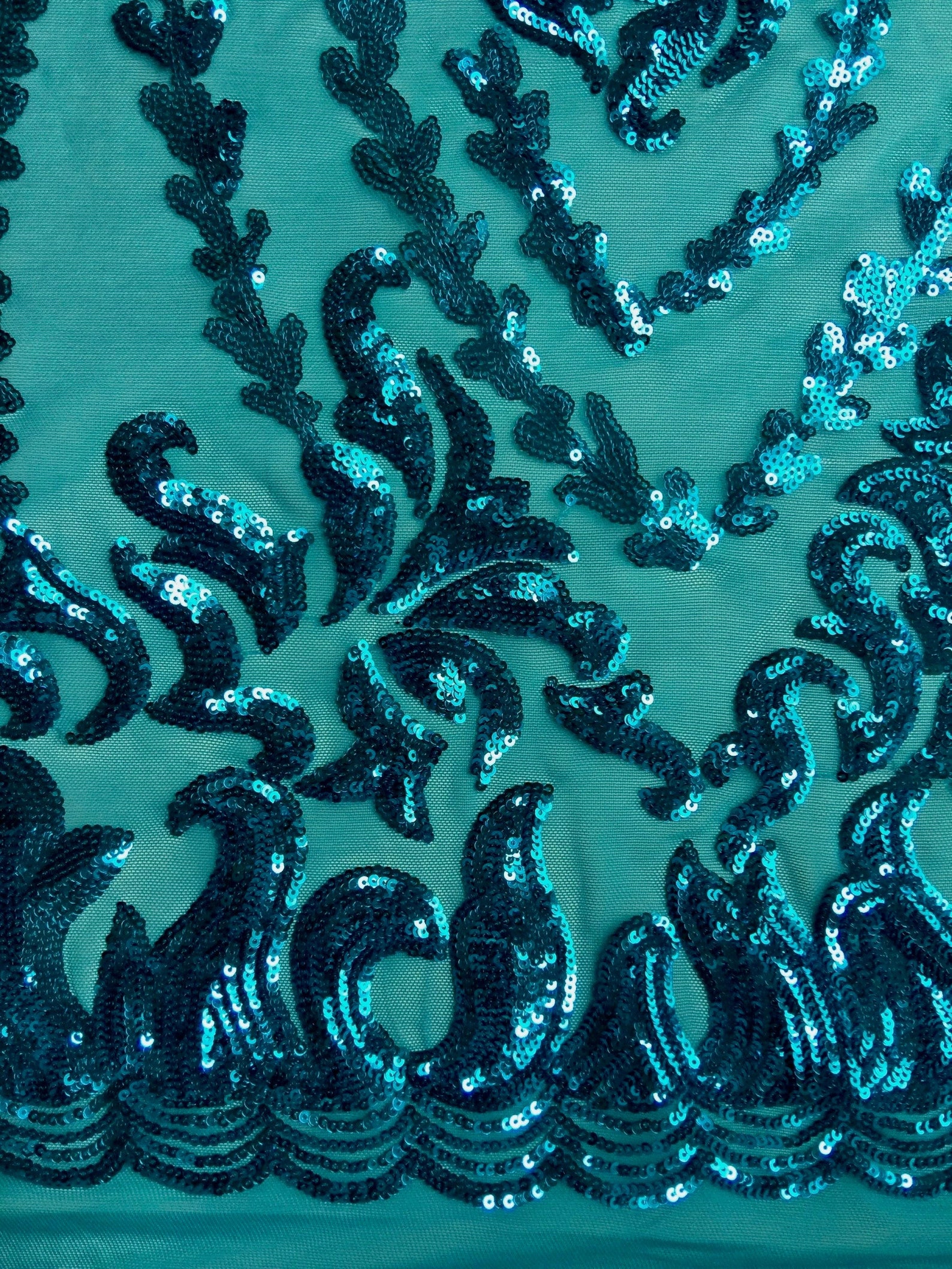 Miranda TEAL Vines and Leaves Sequins on TEAL Mesh Lace Fabric by the ...