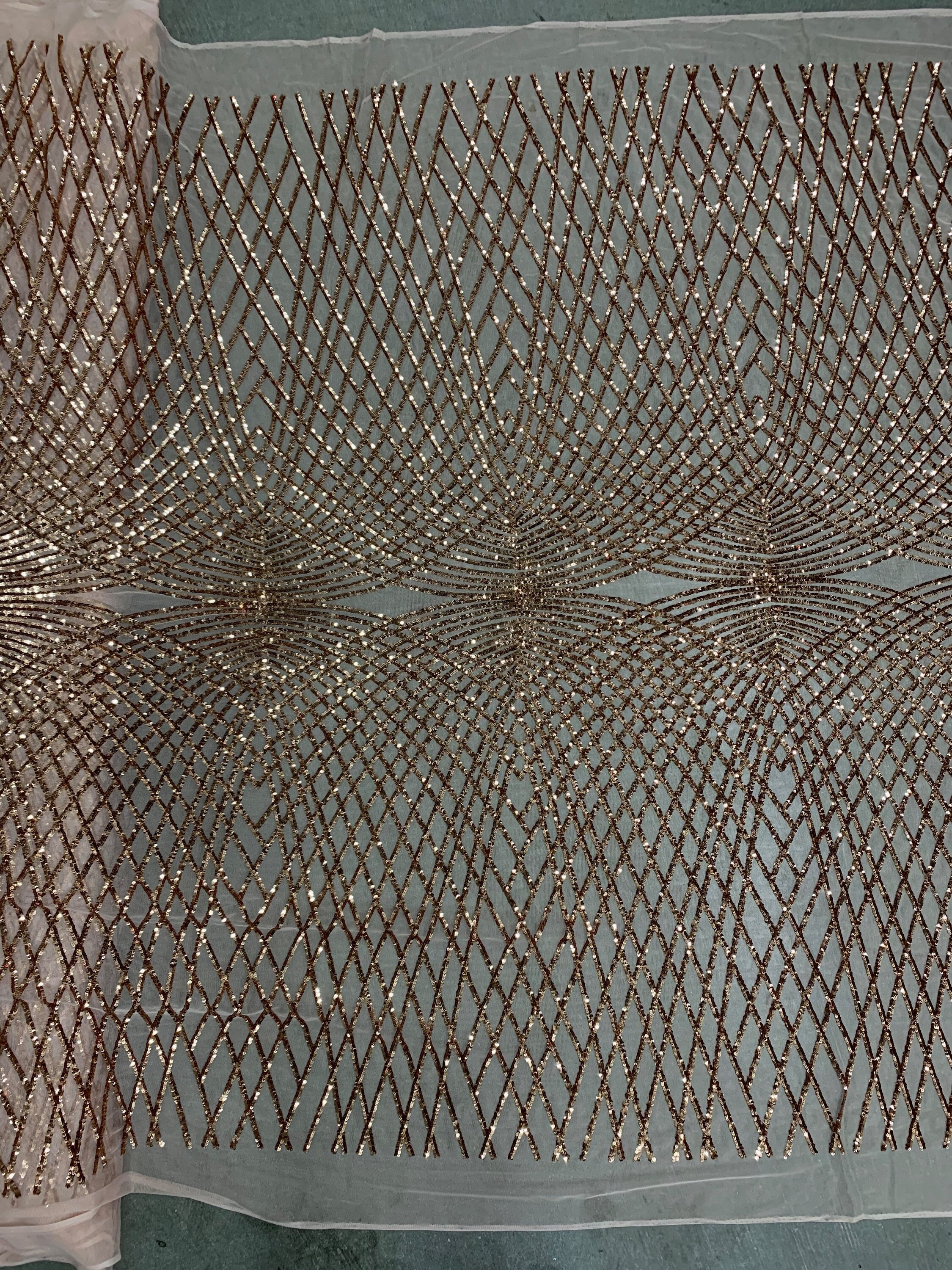 Jordyn COPPER Diamond Sequins on DUSTY ROSE Mesh Lace Fabric | Etsy