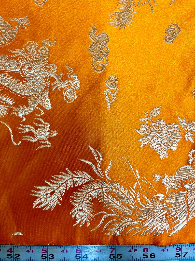 Arisa ORANGE Gold Dragon Brocade Chinese Satin Fabric for Cheongsam ...