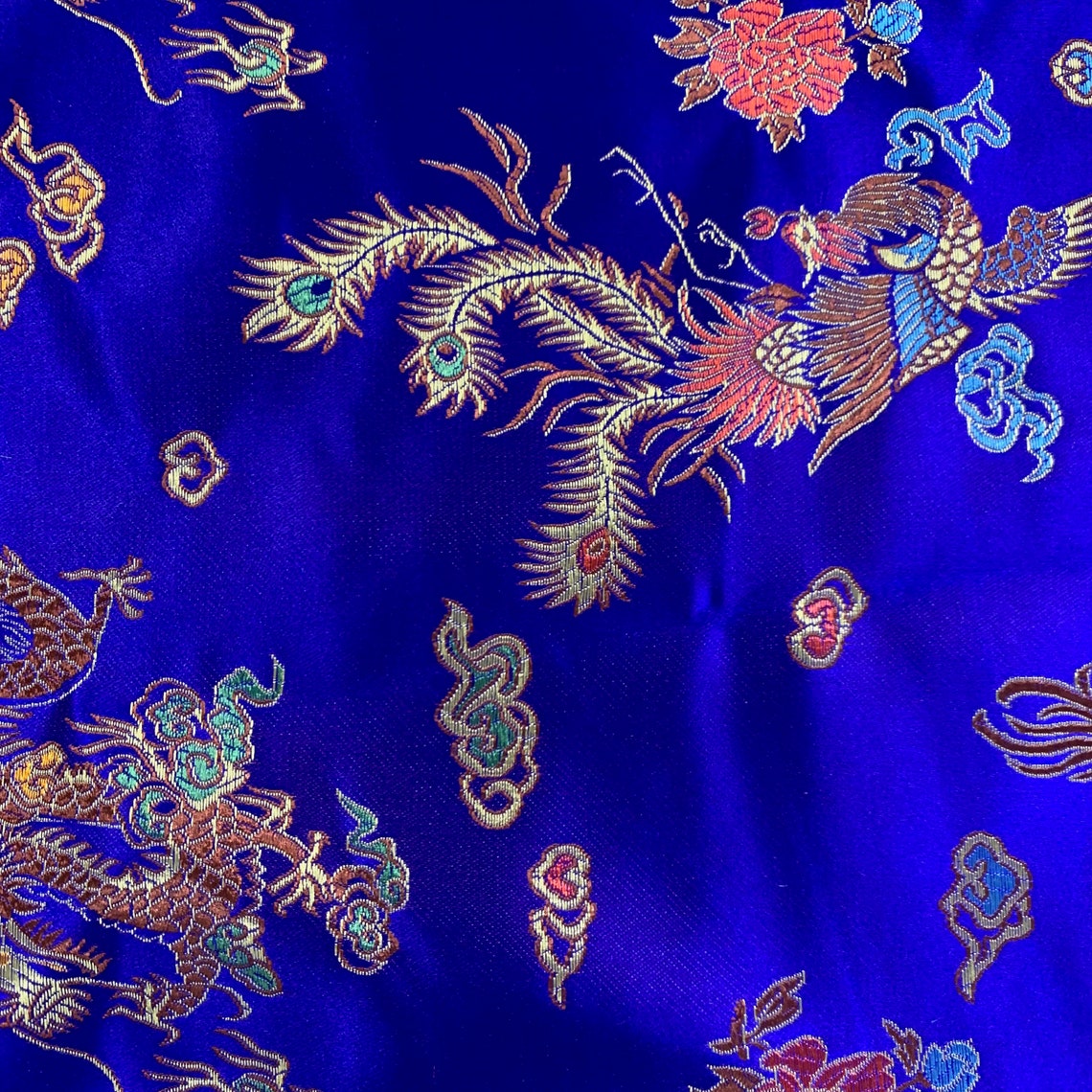 Hope ROYAL BLUE Dragon Brocade Chinese Satin Fabric by the - Etsy