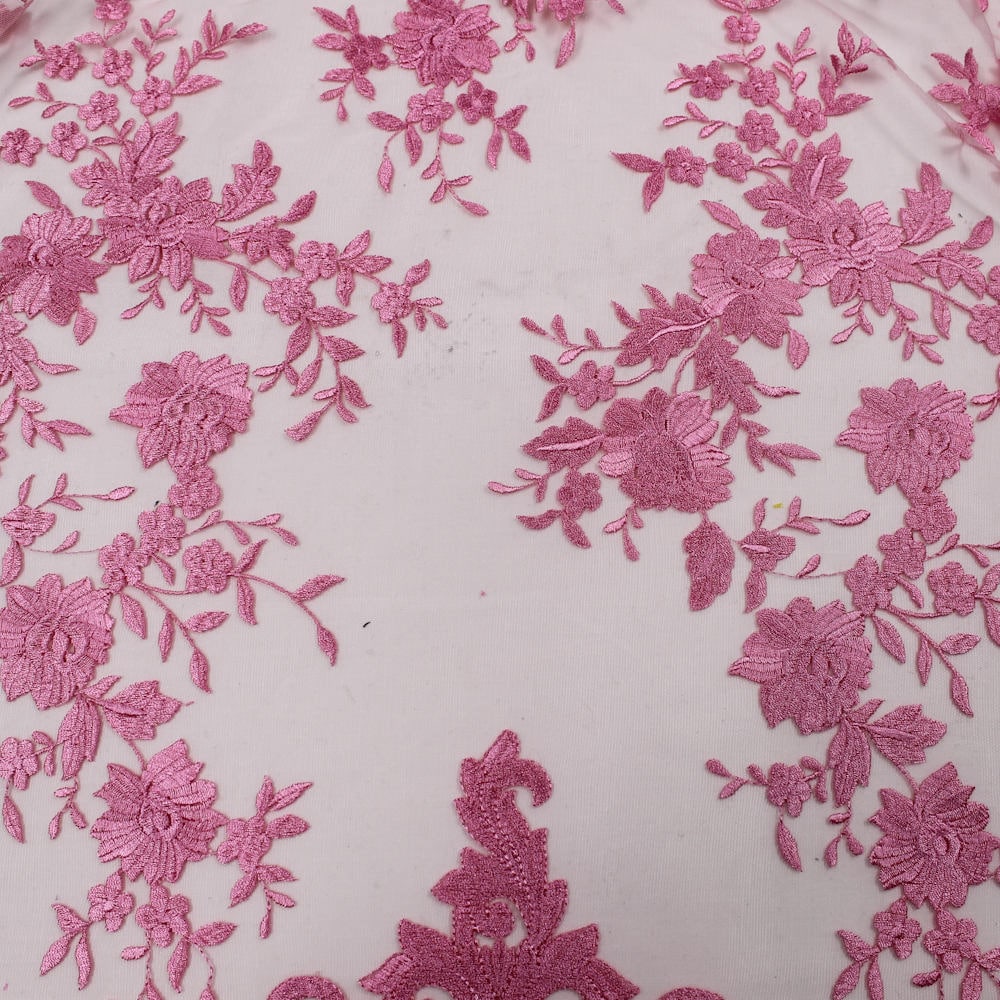 Teagan PINK Damask Design Embroidered on Mesh Lace Fabric by - Etsy