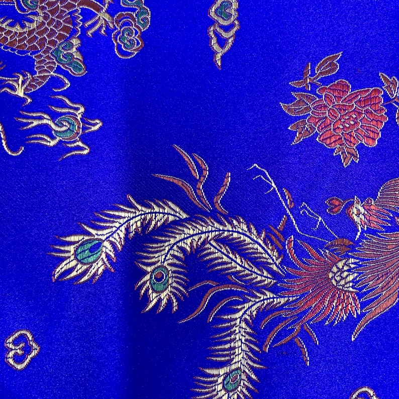 Hope ROYAL BLUE Dragon Brocade Chinese Satin Fabric by the - Etsy