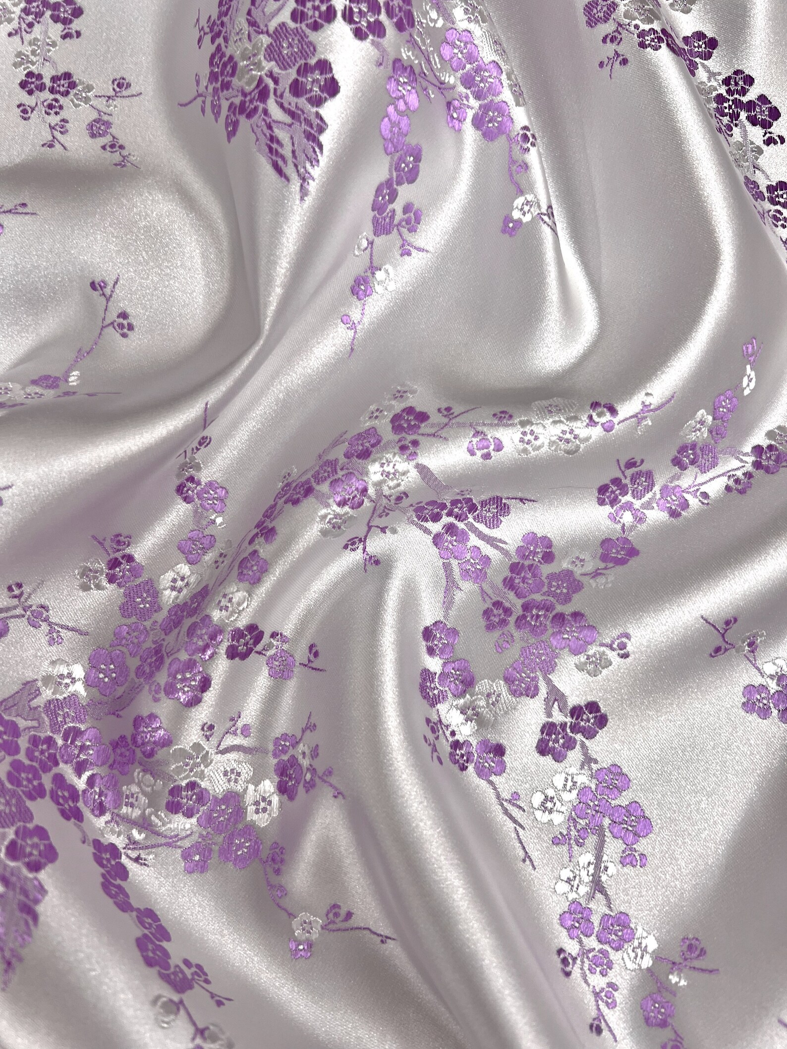 Kori LAVENDER Plum Blossom Floral Brocade Chinese Satin Fabric for ...