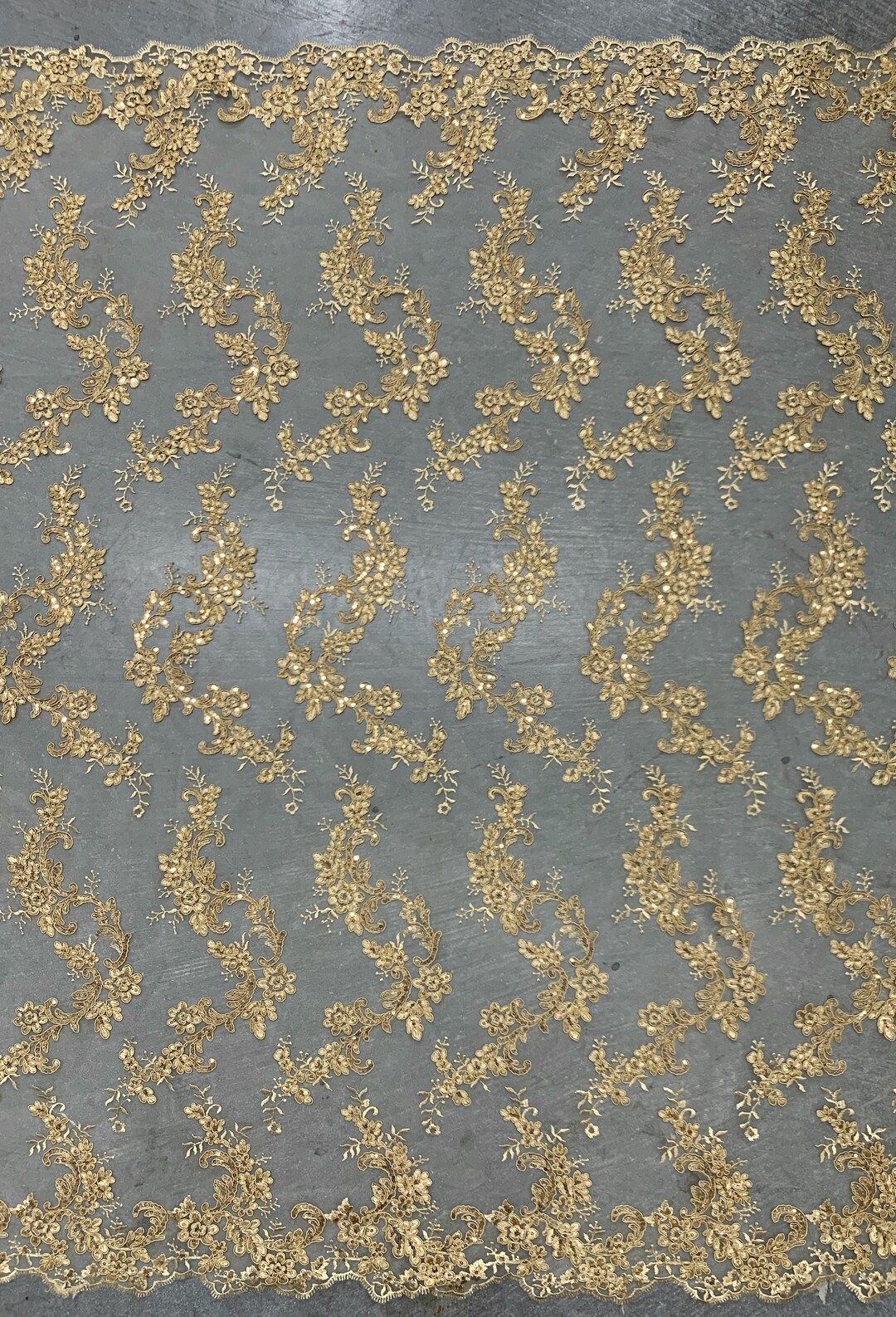 Cristina GOLD Polyester Floral Embroidery With Sequins on Mesh Lace ...