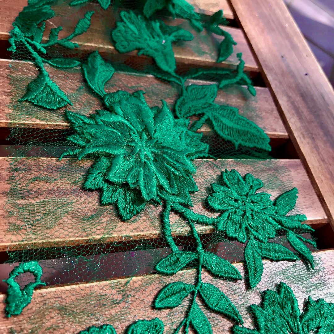 Nina EMERALD GREEN Polyester 3D Floral Embroidery on Mesh Lace Fabric by the Yard - 10032 - Etsy