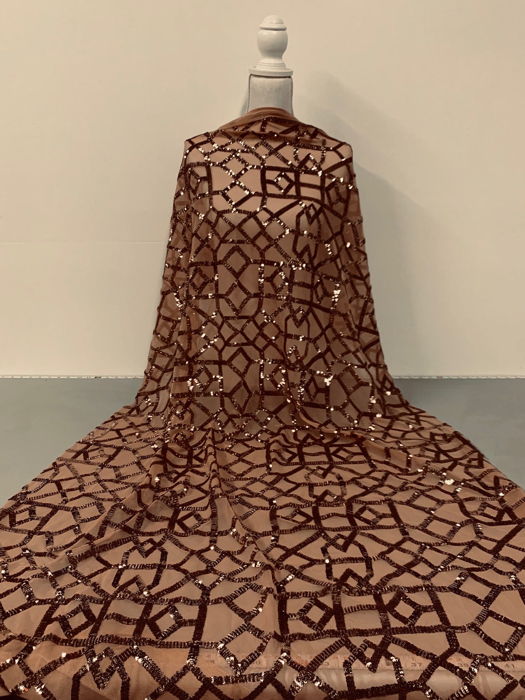 Meredith BRONZE Trellis Pattern Sequins on Mesh Lace Fabric by the Yard ...