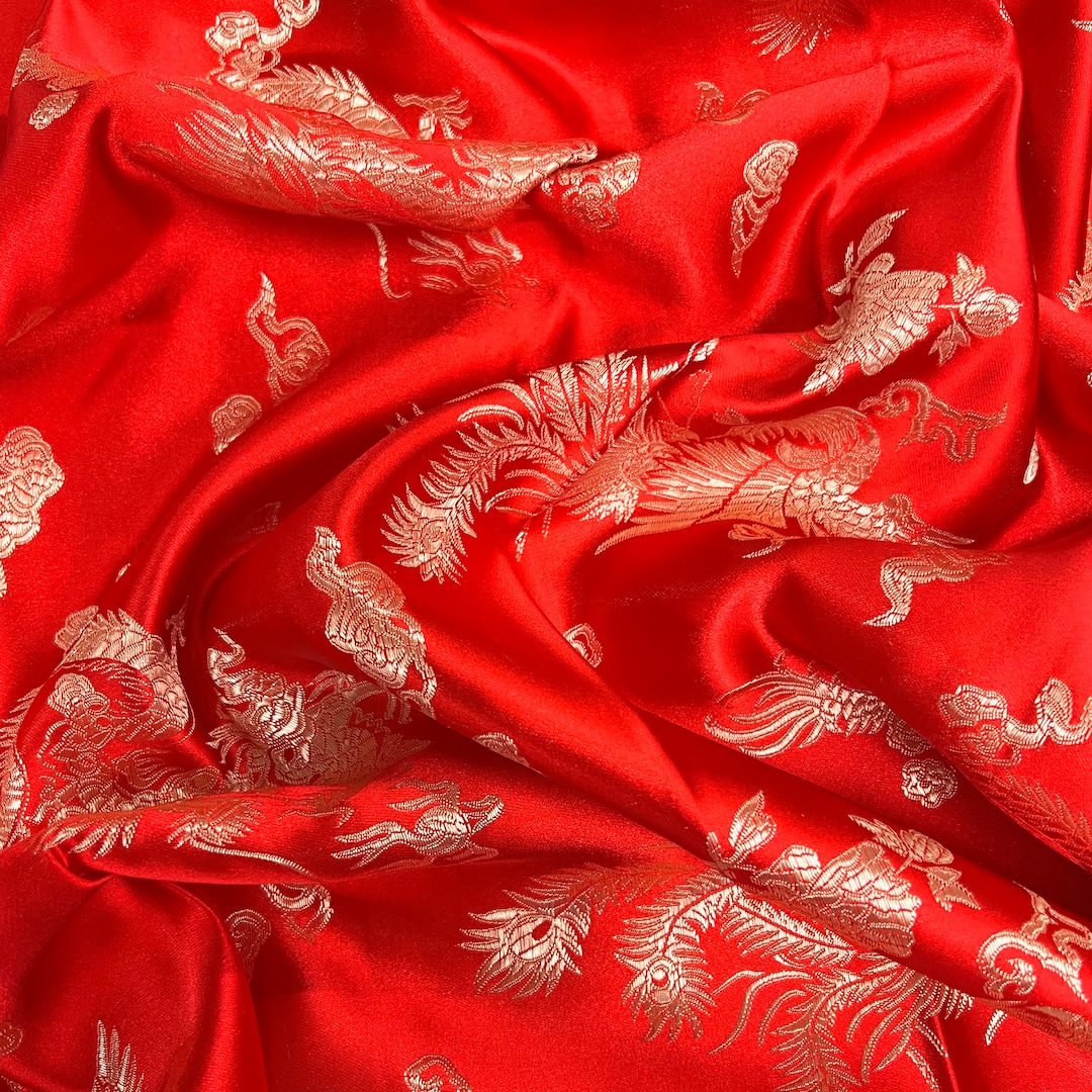 Arisa RED Gold Dragon Brocade Chinese Satin Fabric for Cheongsam/qipao ...