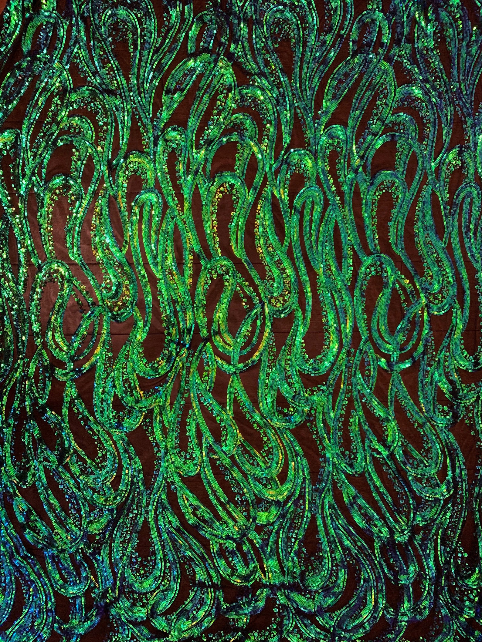 Lorelei IRIDESCENT GREEN BLUE Mermaid Swirls Sequins on Mesh Lace ...