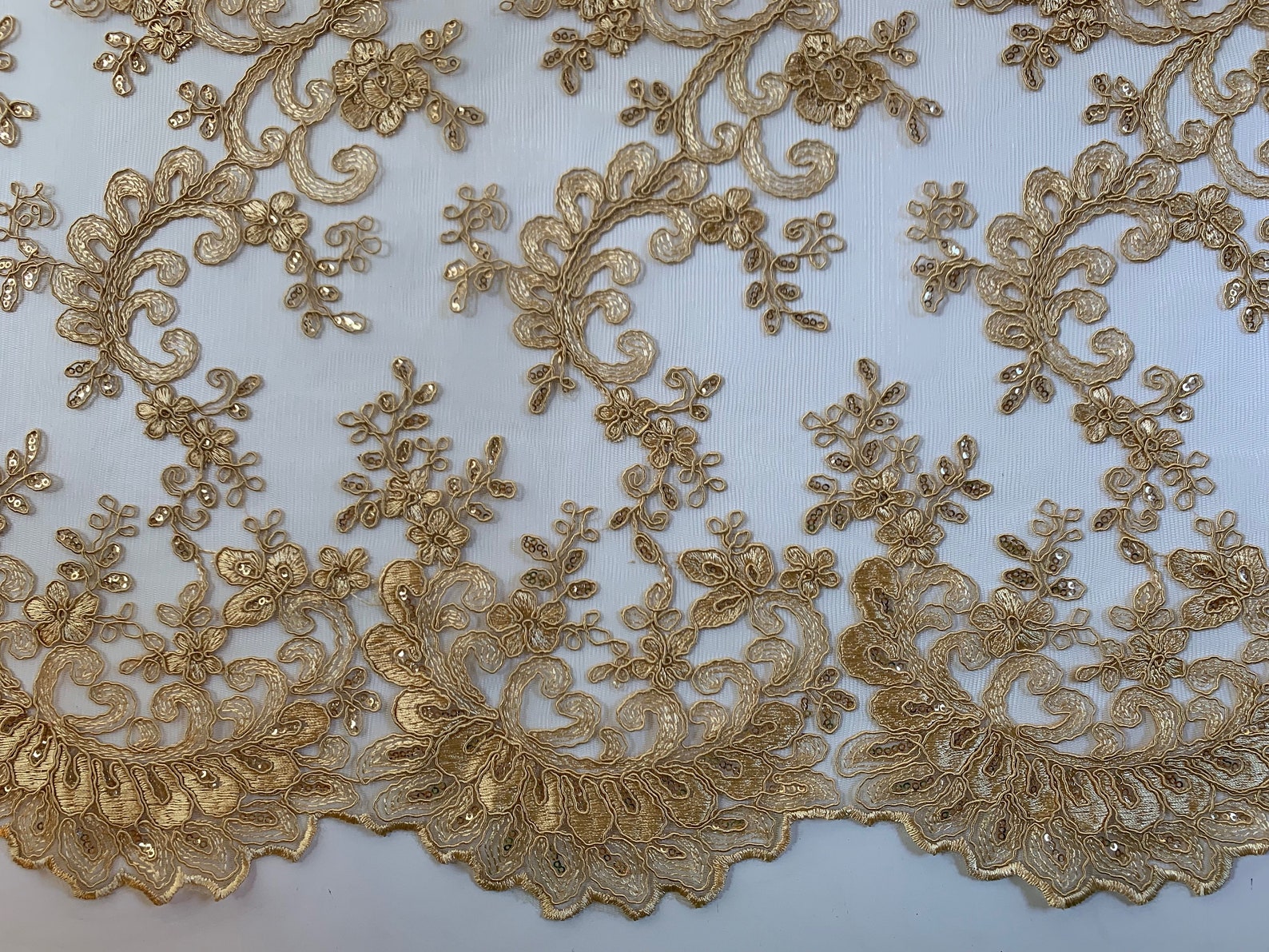 Melody GOLD Polyester Floral Embroidery With Sequins on Mesh - Etsy