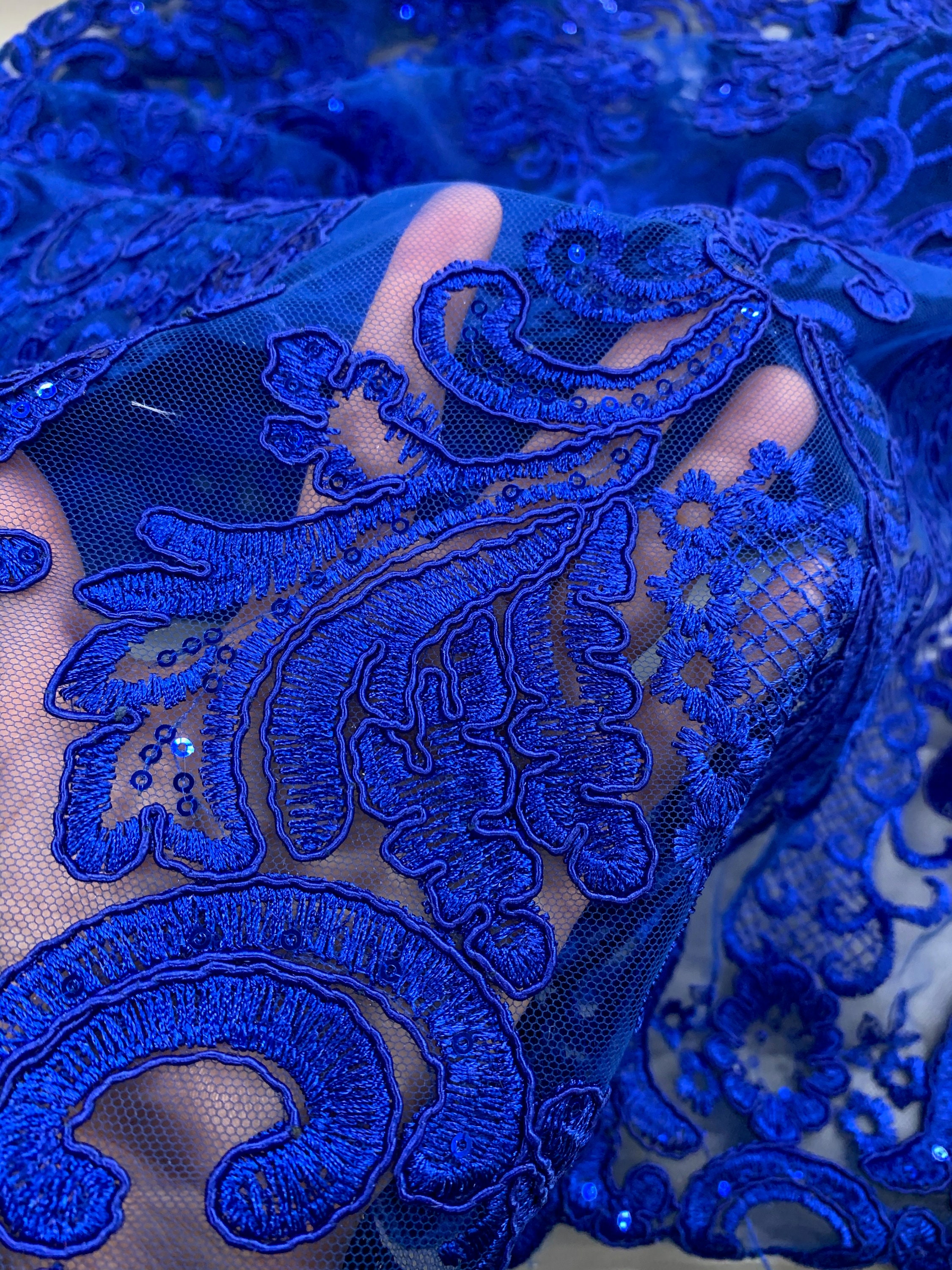 Vivian ROYAL BLUE Polyester Embroidery With Sequins on Mesh | Etsy