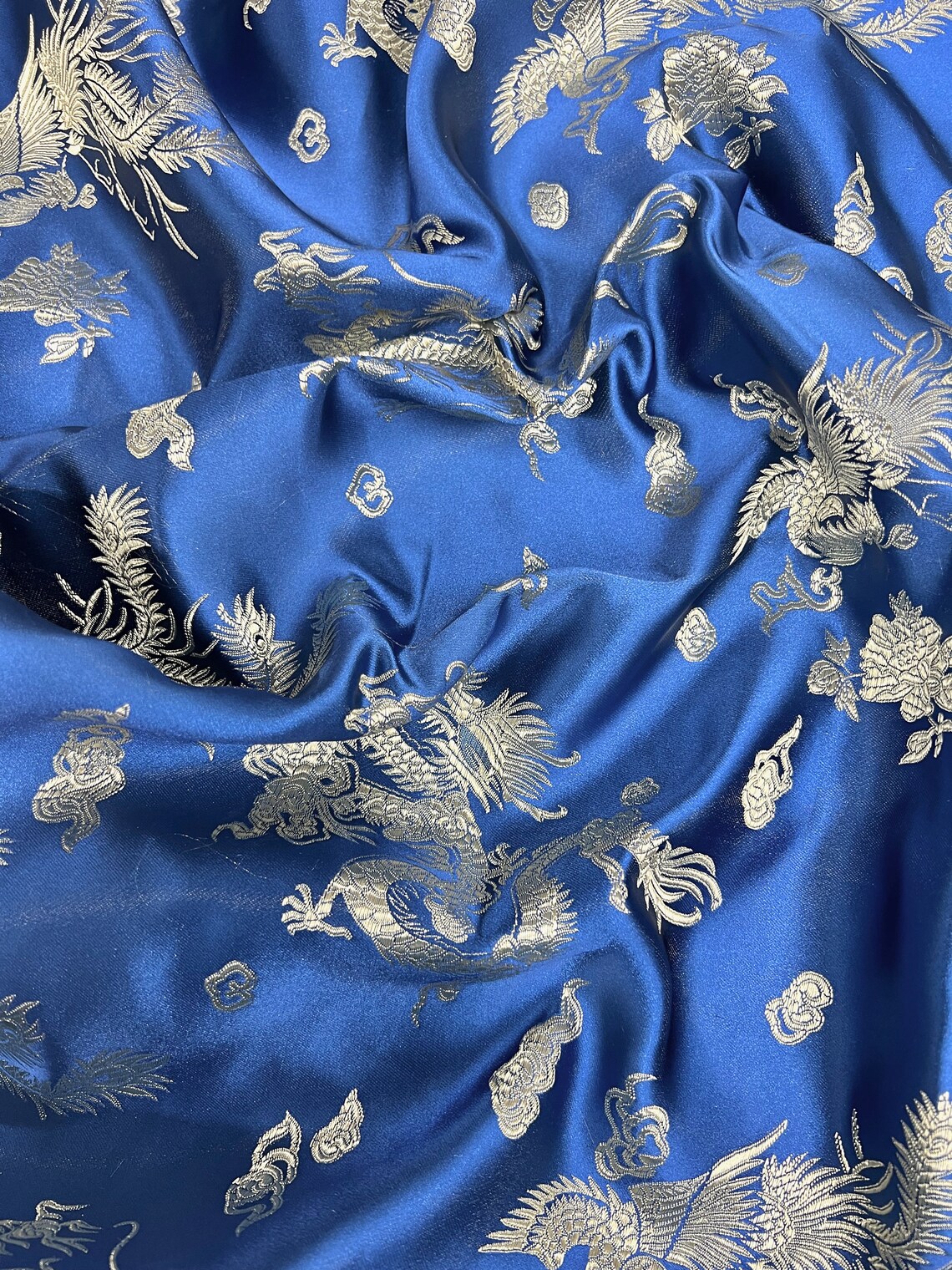 Arisa BLUE Gold Dragon Brocade Chinese Satin Fabric for Cheongsam/qipao ...