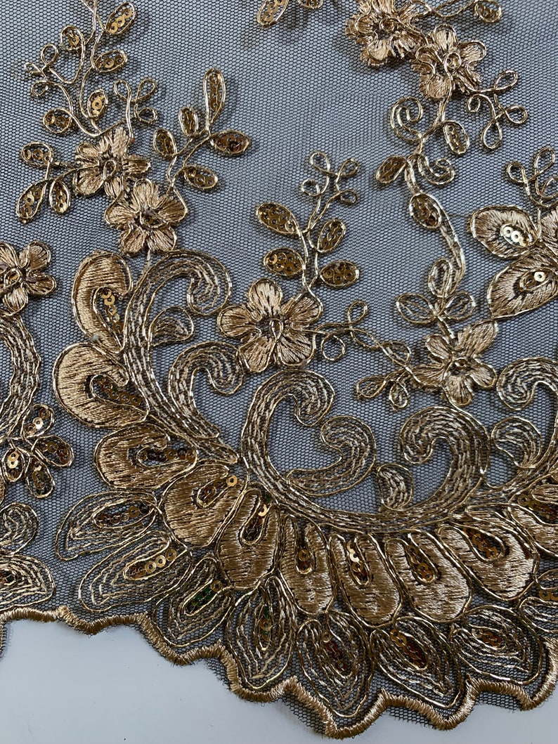 Melody GOLD Polyester Floral Embroidery With Sequins on BLACK - Etsy