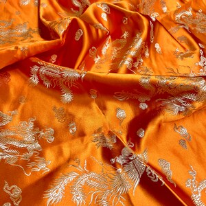 Arisa ORANGE Dragon Brocade Chinese Satin Fabric for Cheongsam/qipao ...
