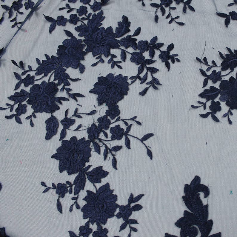 Teagan NAVY BLUE Damask Design Embroidered on Mesh Lace Fabric - Etsy