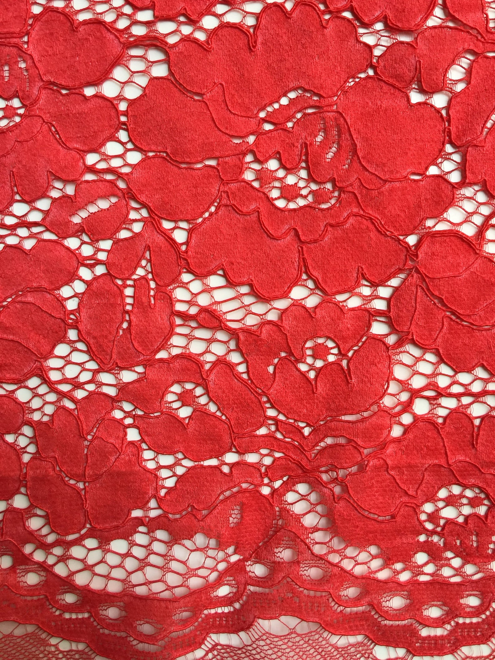 Summer RED Floral Pattern Double Dyed Flat Lace on Mesh Fabric by the ...