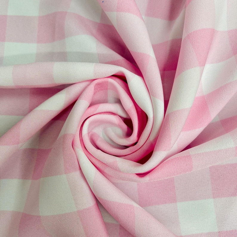 Camille PINK 1" Big Checkered Gingham Pattern Poly Poplin Fabric by the ...