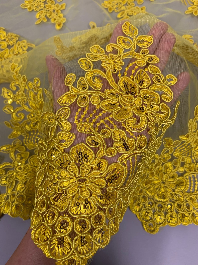 Brianna BRIGHT YELLOW Polyester Floral Embroidery With Sequins | Etsy