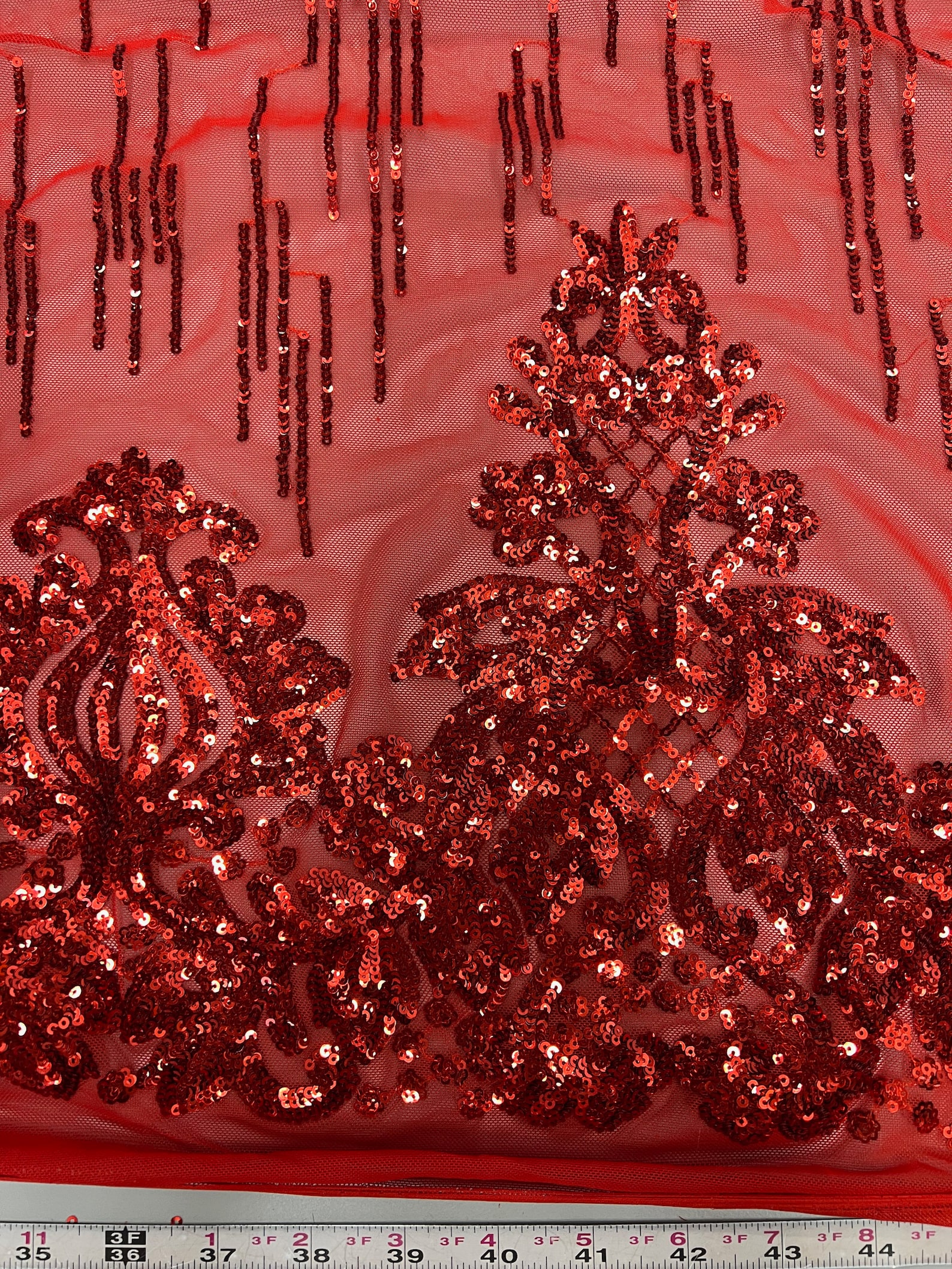 Angelica RED Curlicues and Leaves Sequins on Mesh Lace Fabric by the ...