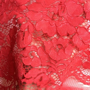 Summer RED Floral Pattern Double Dyed Flat Lace on Mesh Fabric by the ...