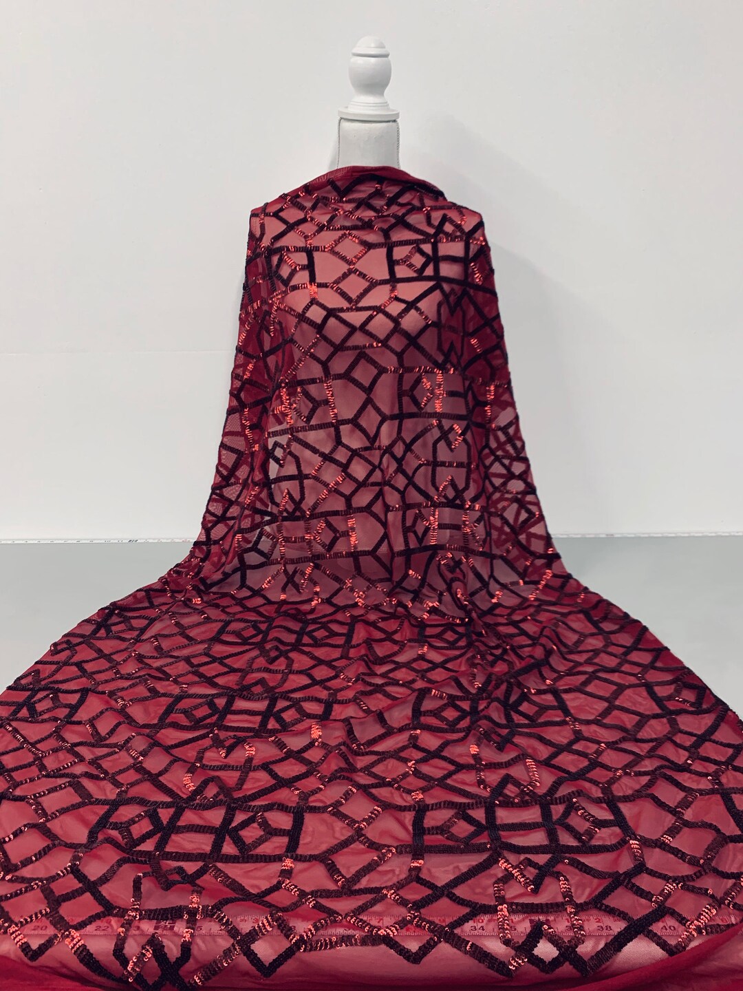 Meredith BURGUNDY Trellis Pattern Sequins on Mesh Lace Fabric by the ...