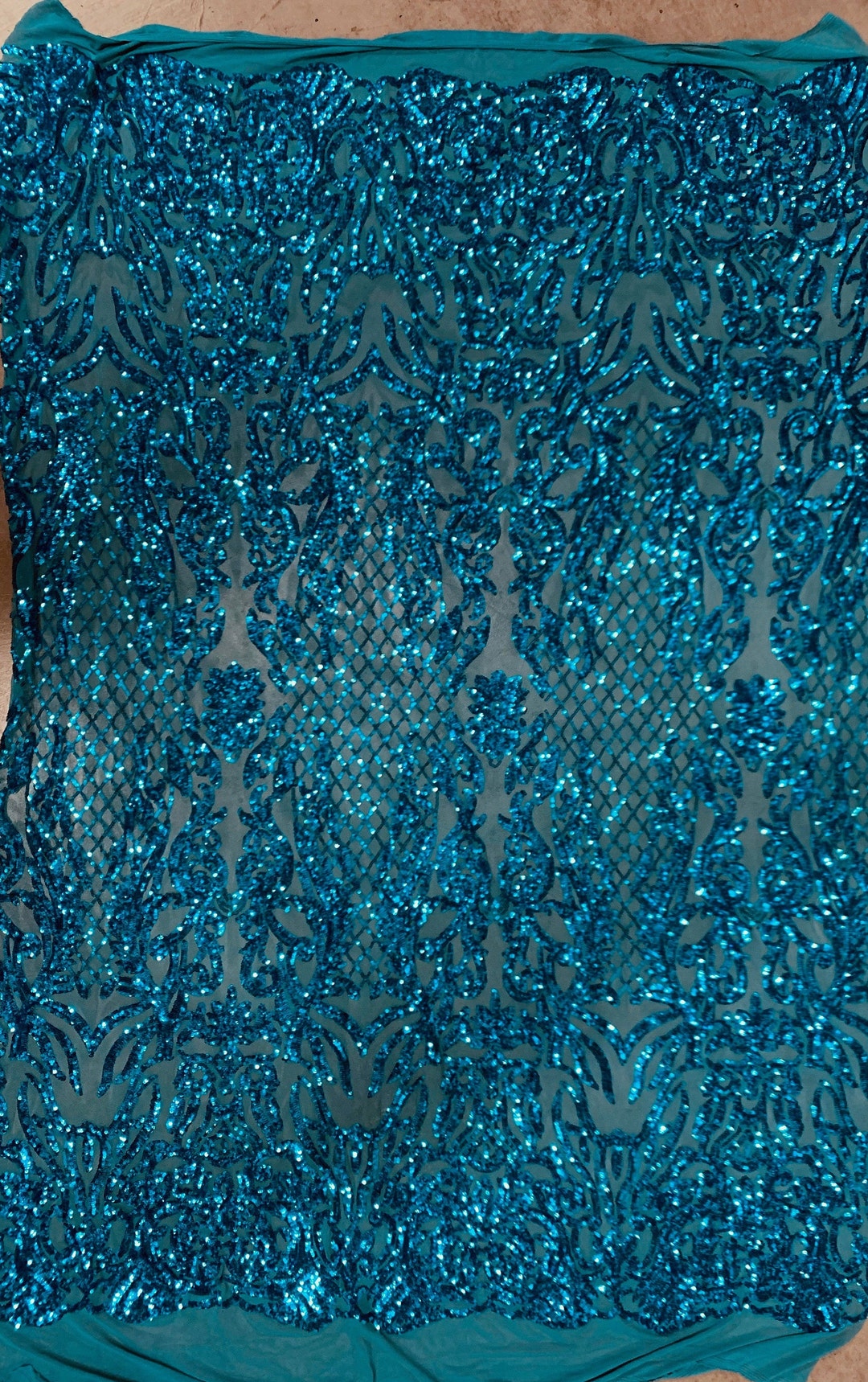 Phoebe TURQUOISE Sequins on Mesh Lace Fabric by the Yard - 10062 - Etsy