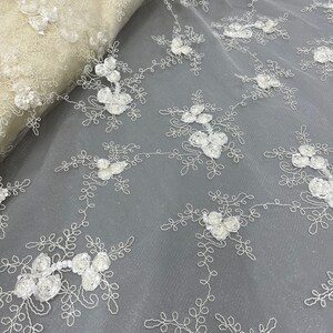 Andrea IVORY 3D Floral Matte Corded Embroidery on Mesh Lace Fabric by ...