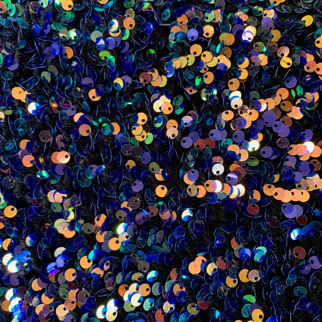 Stephanie MULTI COLORED 2 Overlap Sequins on BLACK Stretch Velvet ...