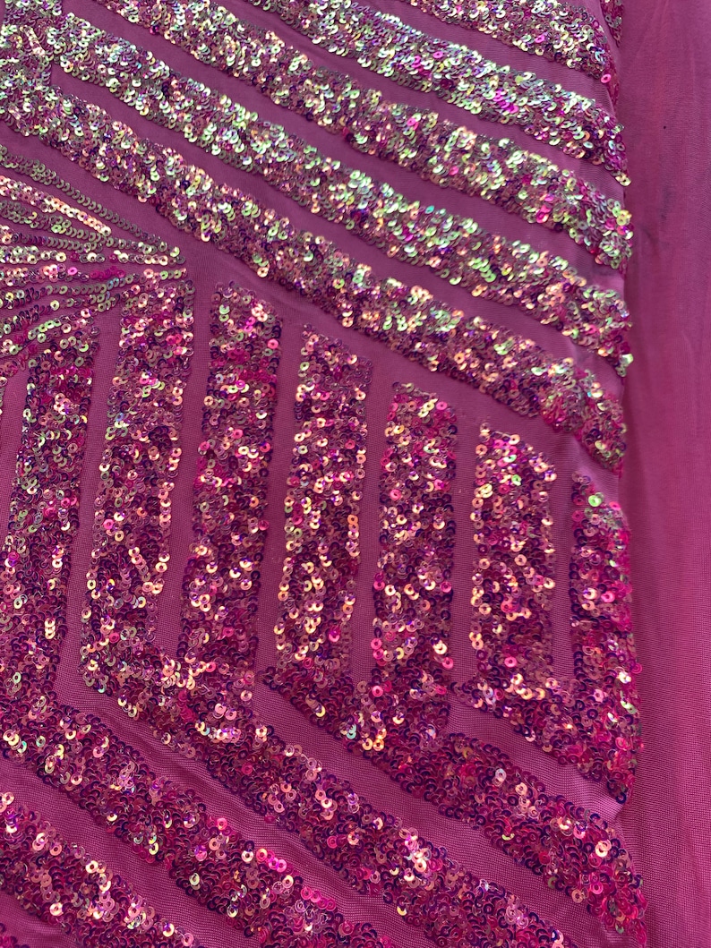 Thea IRIDESCENT PINK Geometric Sequins Diamond & Stripes on - Etsy