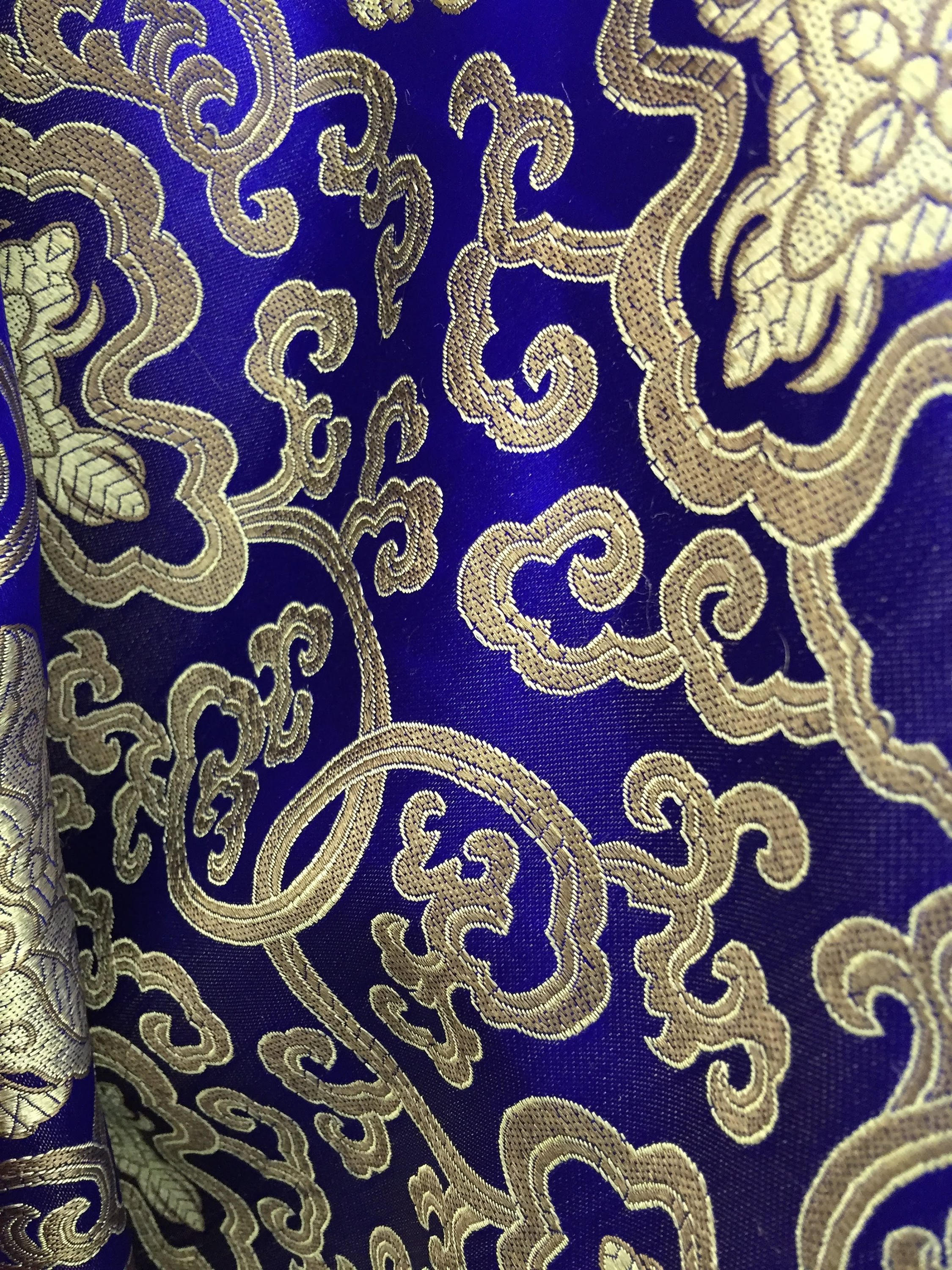 Adelaide ROYAL BLUE GOLD Chinese Brocade Satin Fabric by the - Etsy