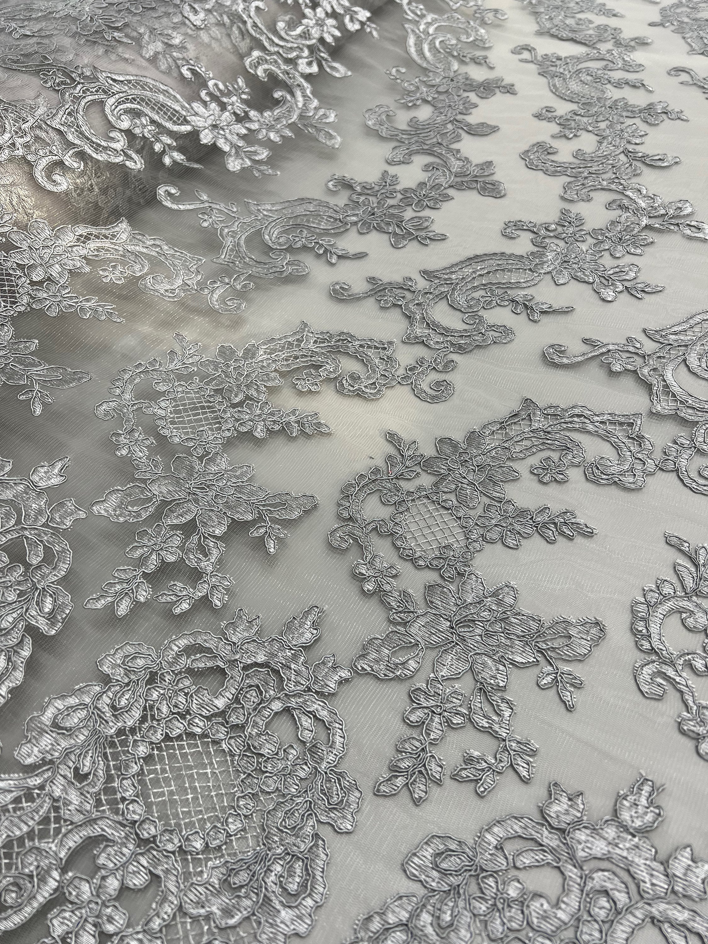 Elise GREY Polyester Corded Floral Embroidery on Mesh Lace - Etsy