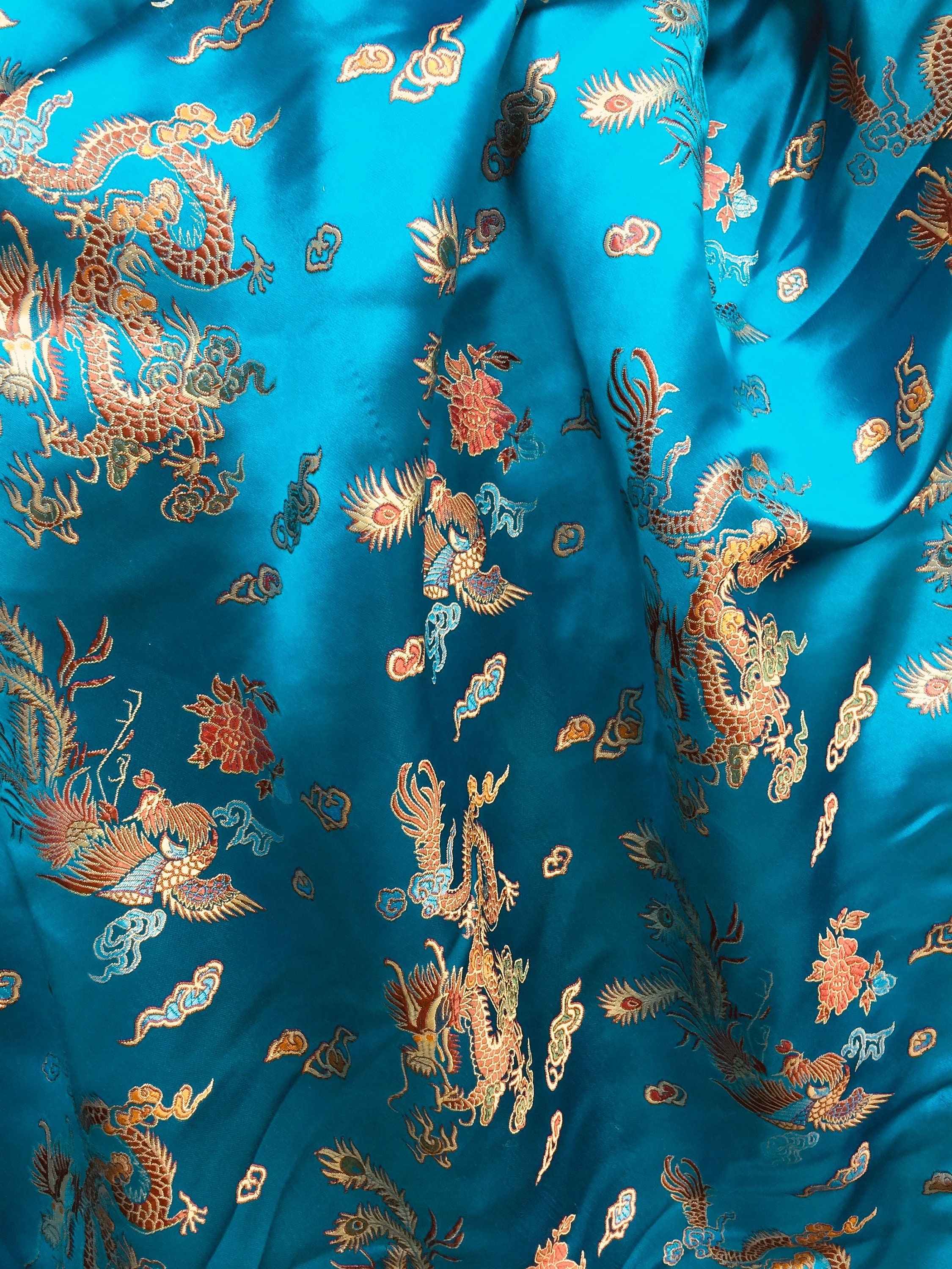 Hope TURQUOISE Dragon Brocade Chinese Satin Fabric by the Yard - Etsy