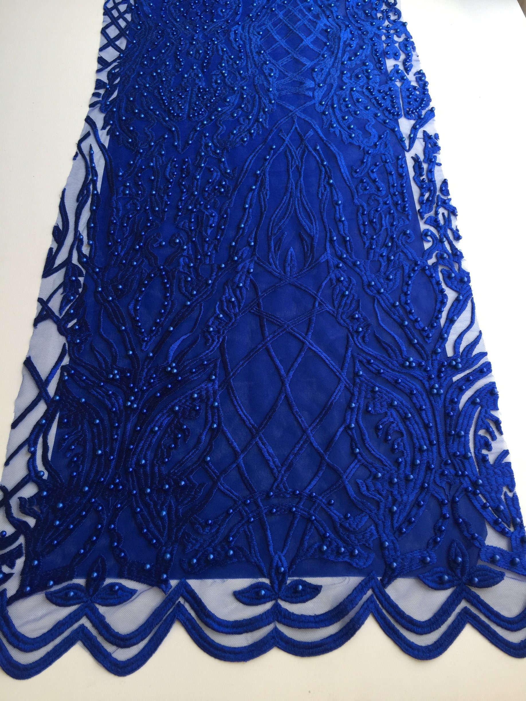 Sabrina NAVY BLUE Faux Pearls Beaded Lace Embroidery on Mesh - Etsy