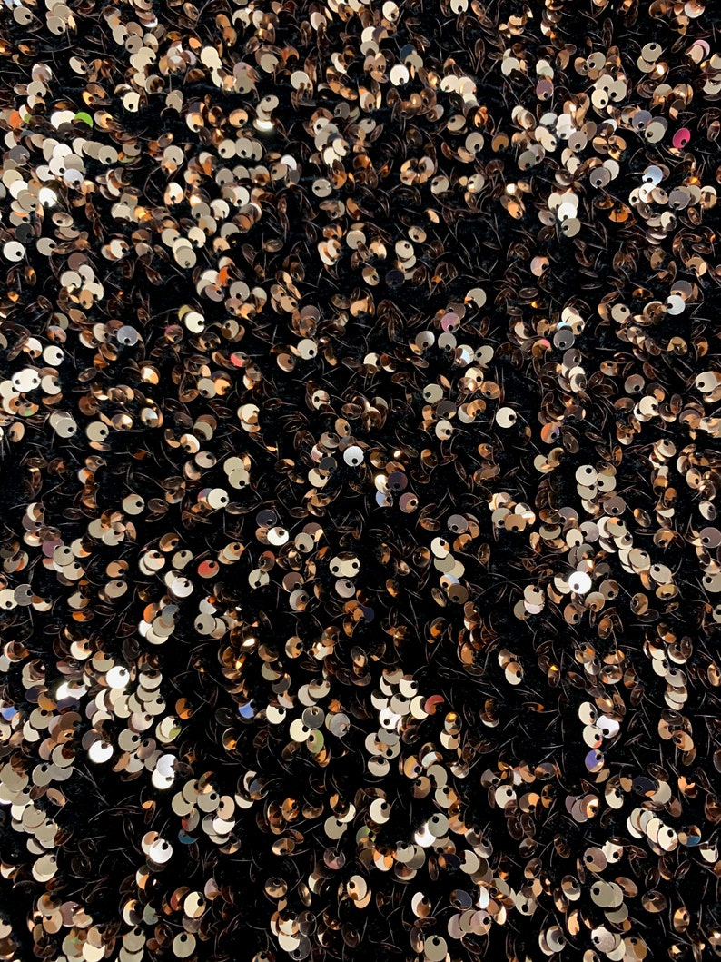 Stephanie BRONZE Overlap Sequins on BLACK Stretch Velvet Fabric by the ...