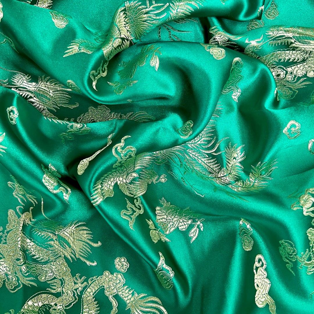 Arisa JADE GREEN Dragon Brocade Chinese Satin Fabric for Cheongsam ...