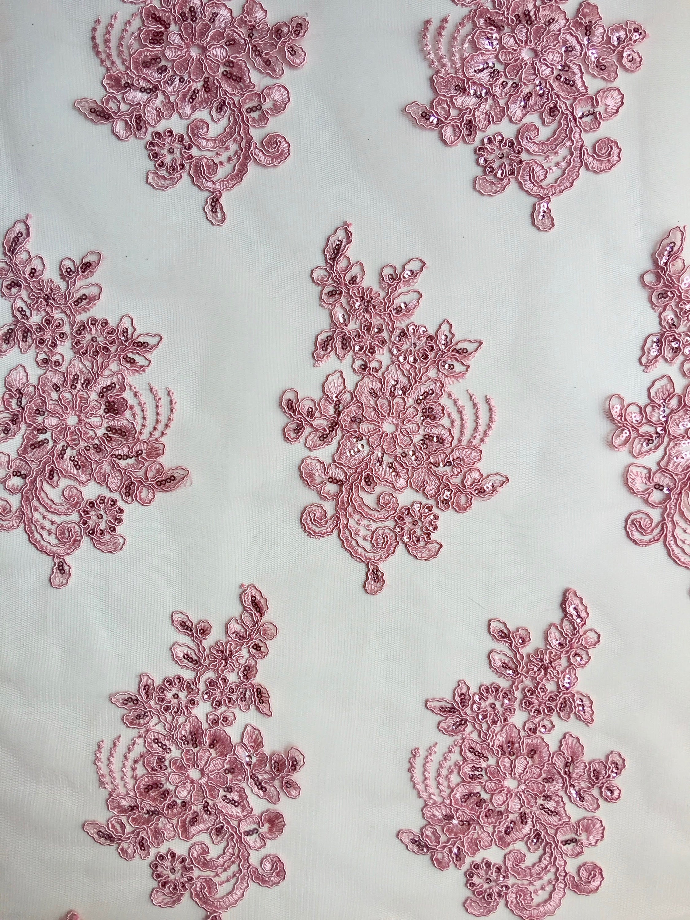 Brianna PINK Polyester Floral Embroidery With Sequins on Mesh - Etsy