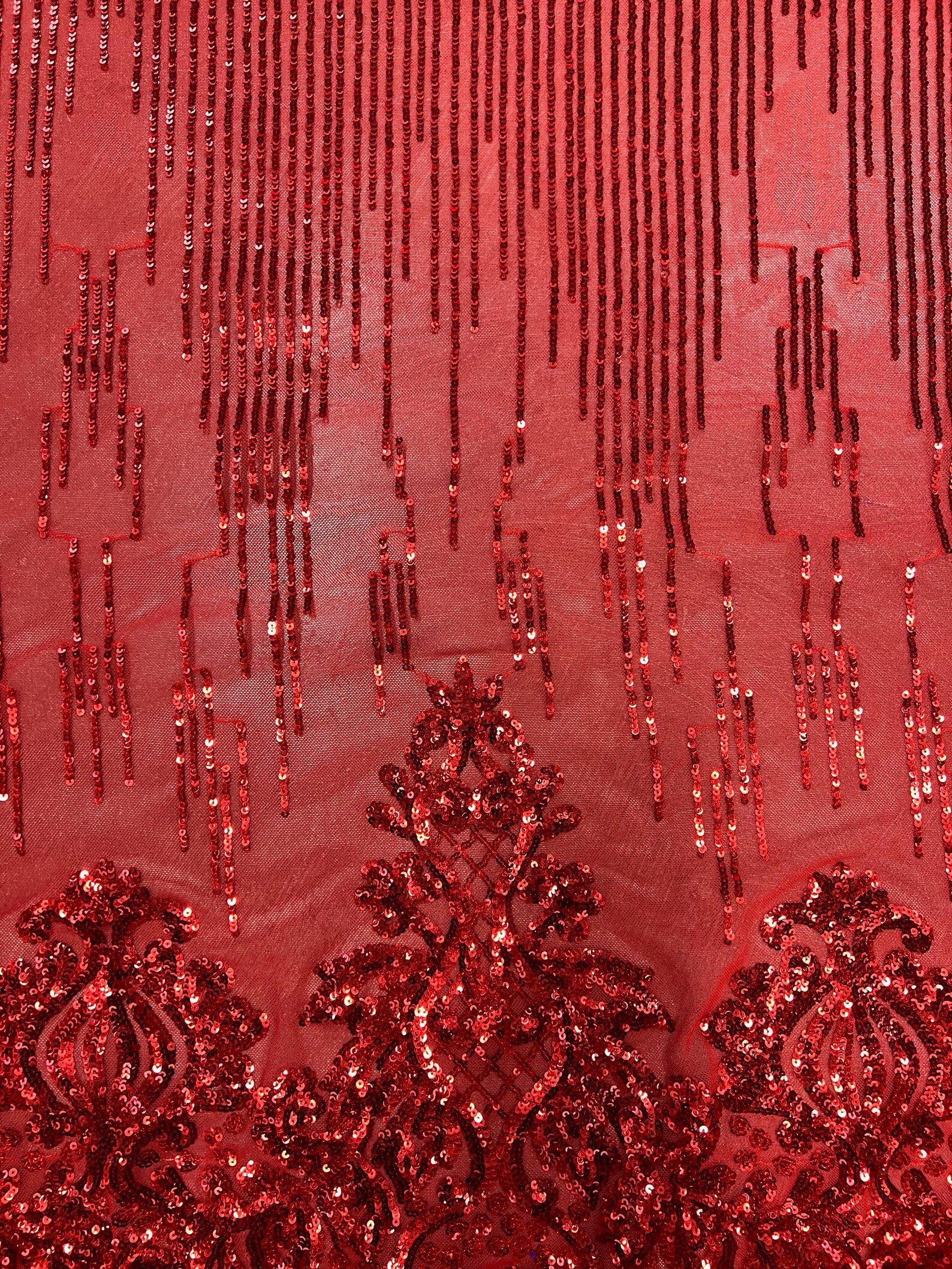 Angelica RED Curlicues and Leaves Sequins on Mesh Lace Fabric by the ...