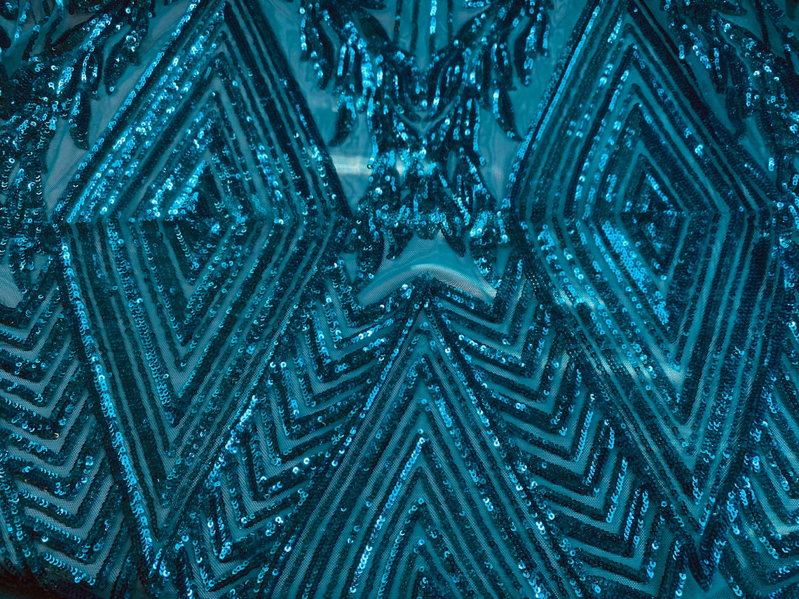 Francesca DARK TURQUOISE Vines and Diamonds Pattern Sequins on - Etsy
