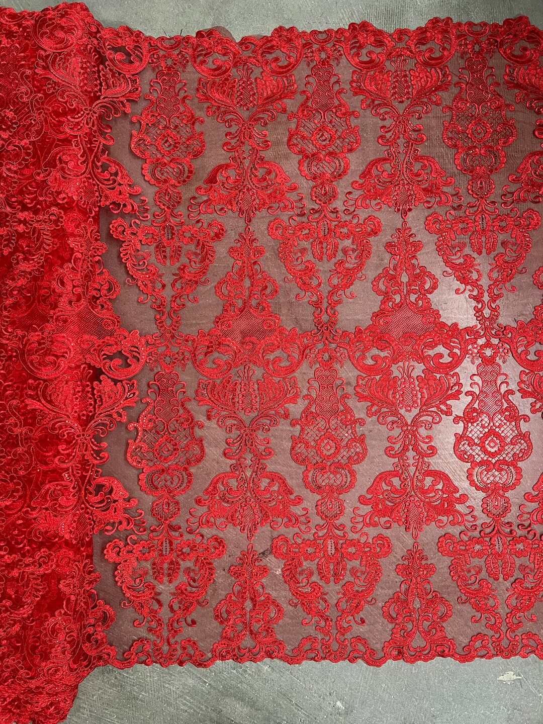 Vivian RED Polyester Embroidery With Sequins on Mesh Lace Fabric by the ...