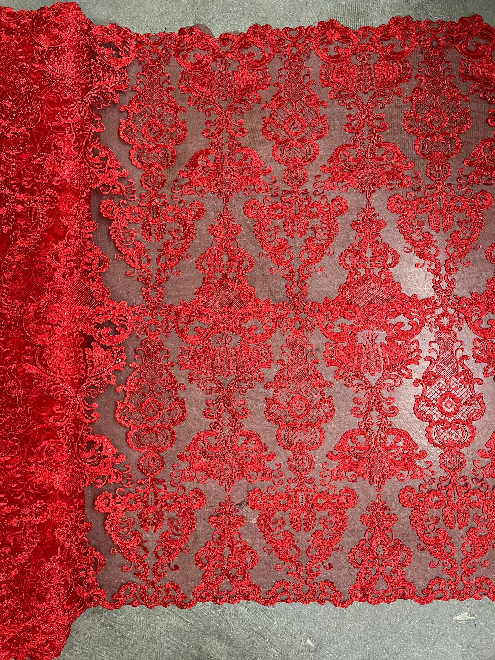 Vivian RED Polyester Embroidery With Sequins on Mesh Lace Fabric by the ...