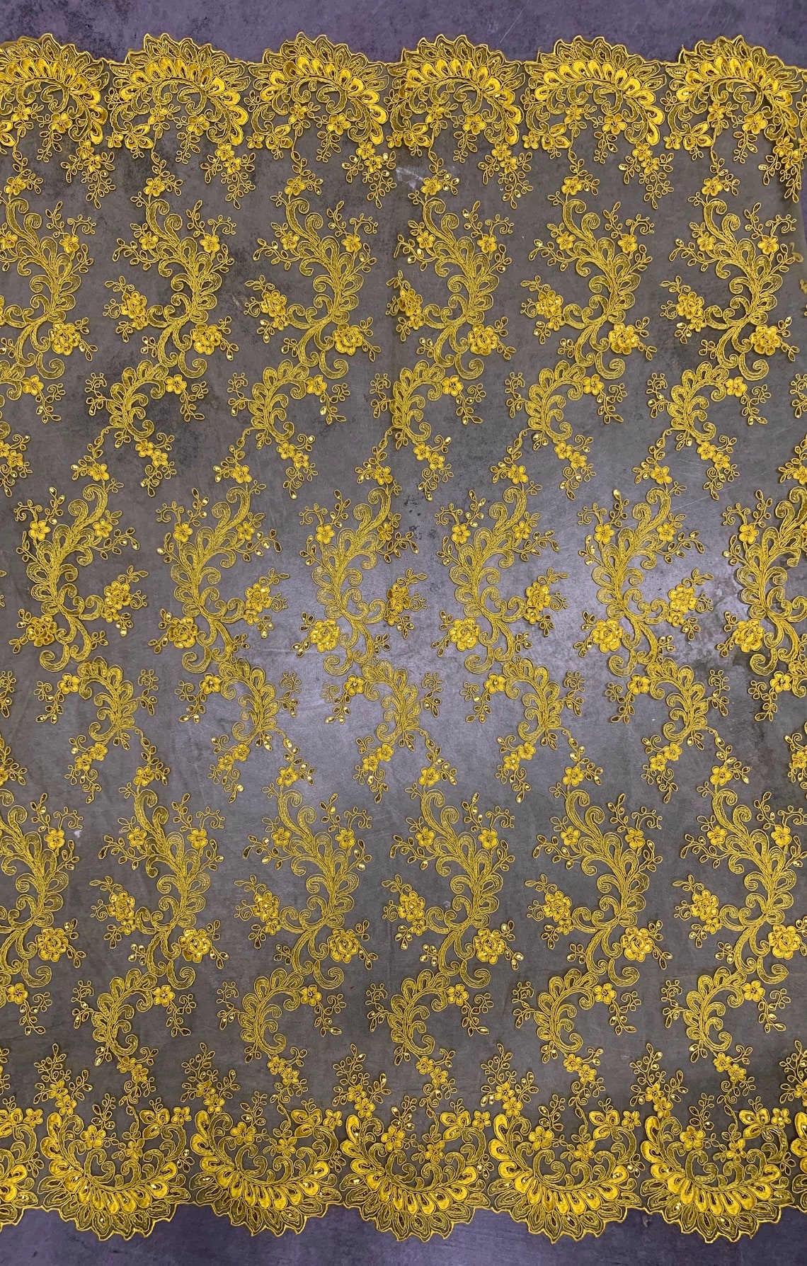 Melody BRIGHT YELLOW Polyester Floral Embroidery With Sequins - Etsy