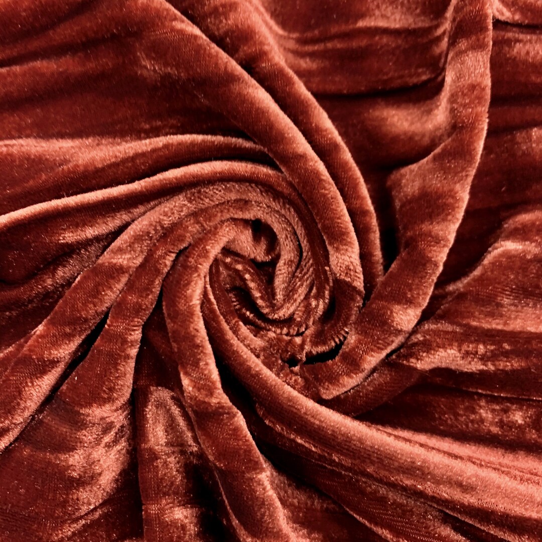 Pauline RUST Wrinkled Polyester Crushed Stretch Velvet Fabric by the ...