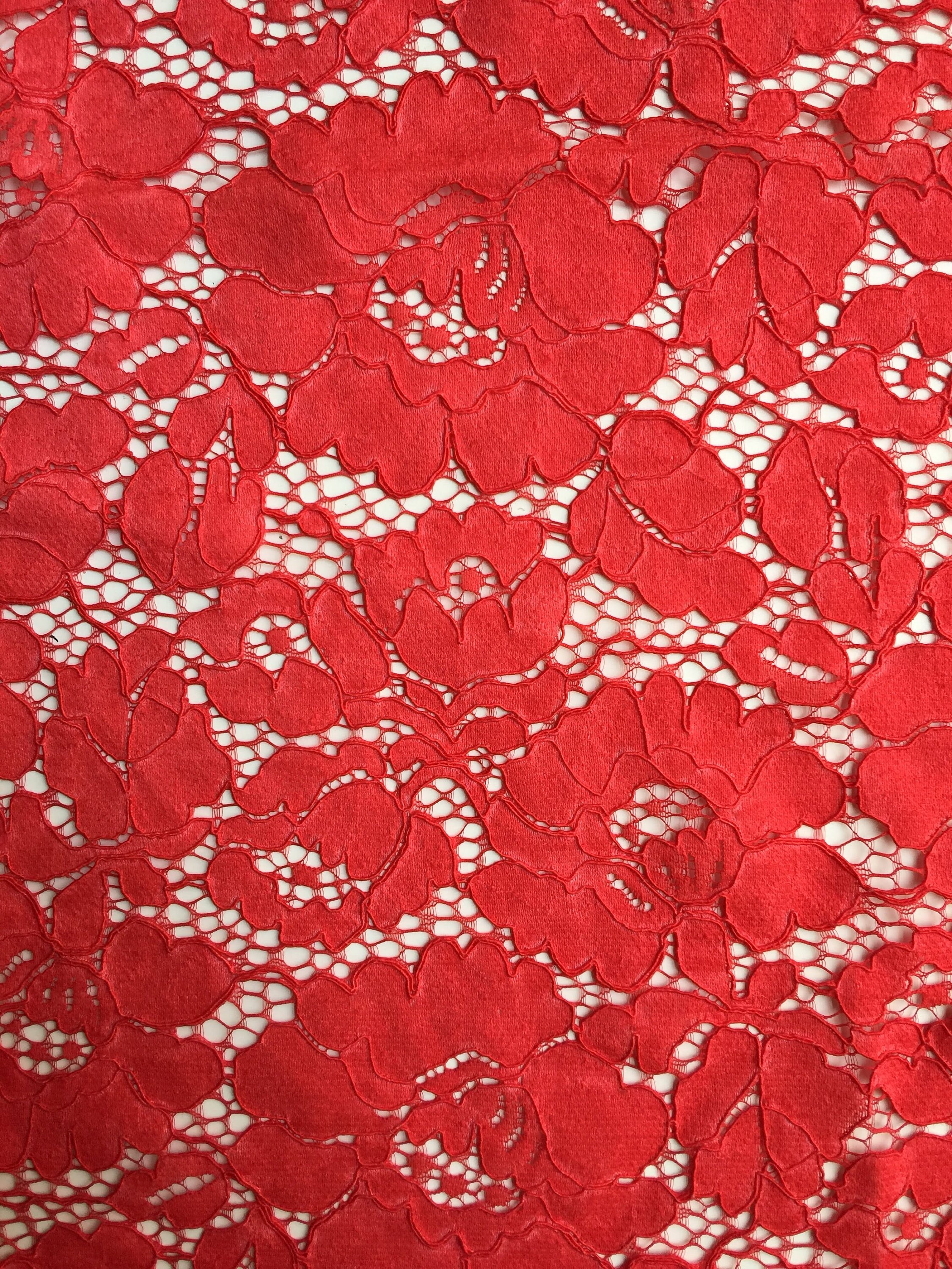 Summer RED Floral Pattern Double Dyed Flat Lace on Mesh Fabric - Etsy