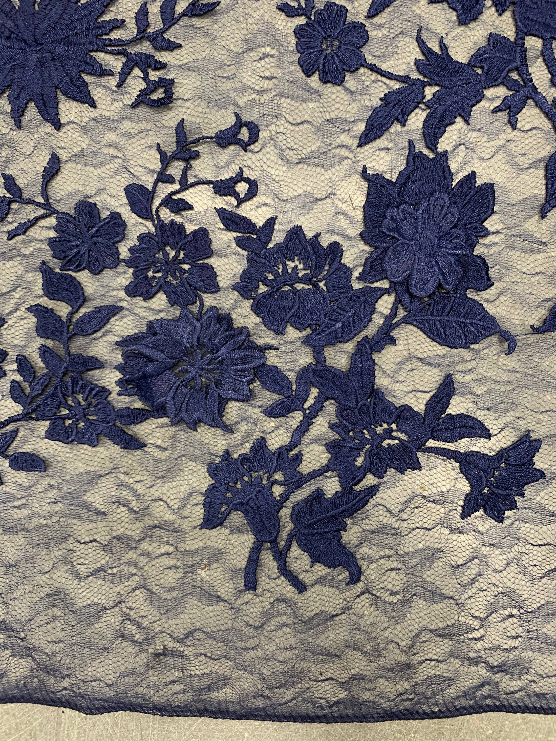 Nina NAVY BLUE Polyester 3D Floral Embroidery on Mesh Lace | Etsy